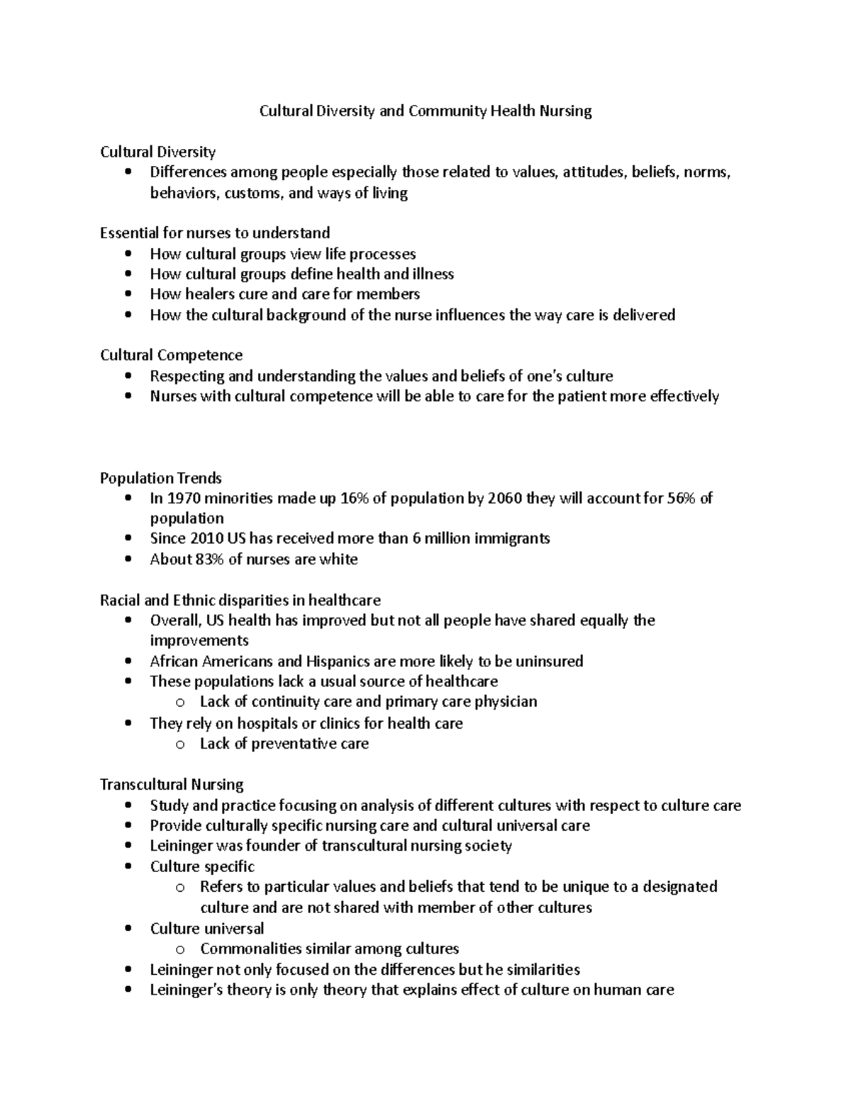 Cultural Diversity and Community Health Nursing - Studocu