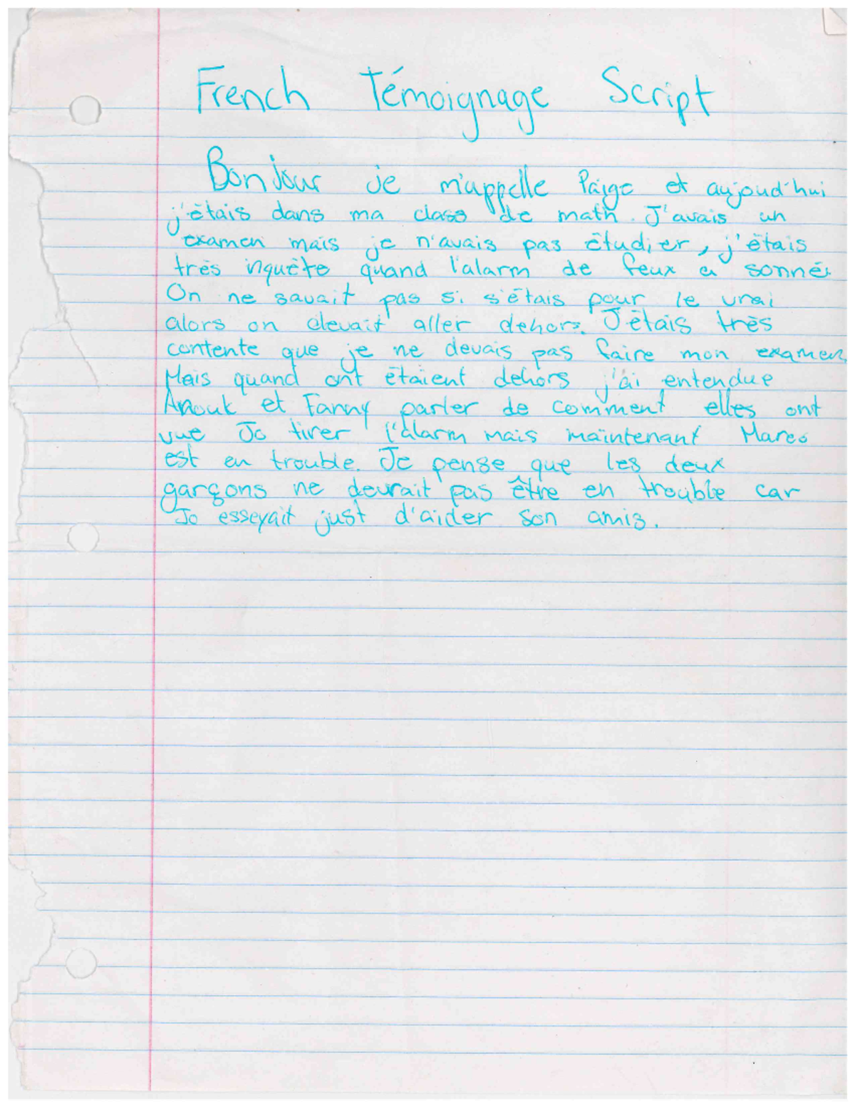 FIF1D Paige Script Temoinage - French Temoignage Script Bondour je ...