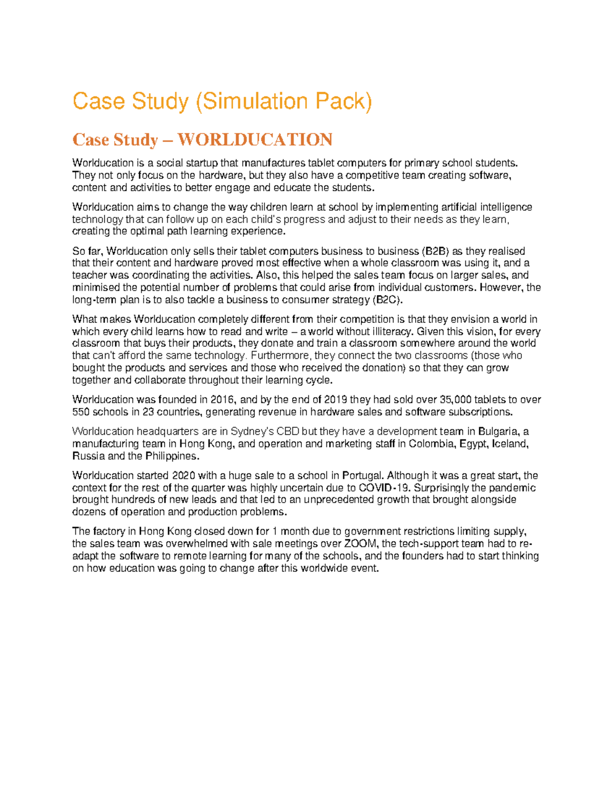 Case Study - asd - Case Study (Simulation Pack) Case Study ...