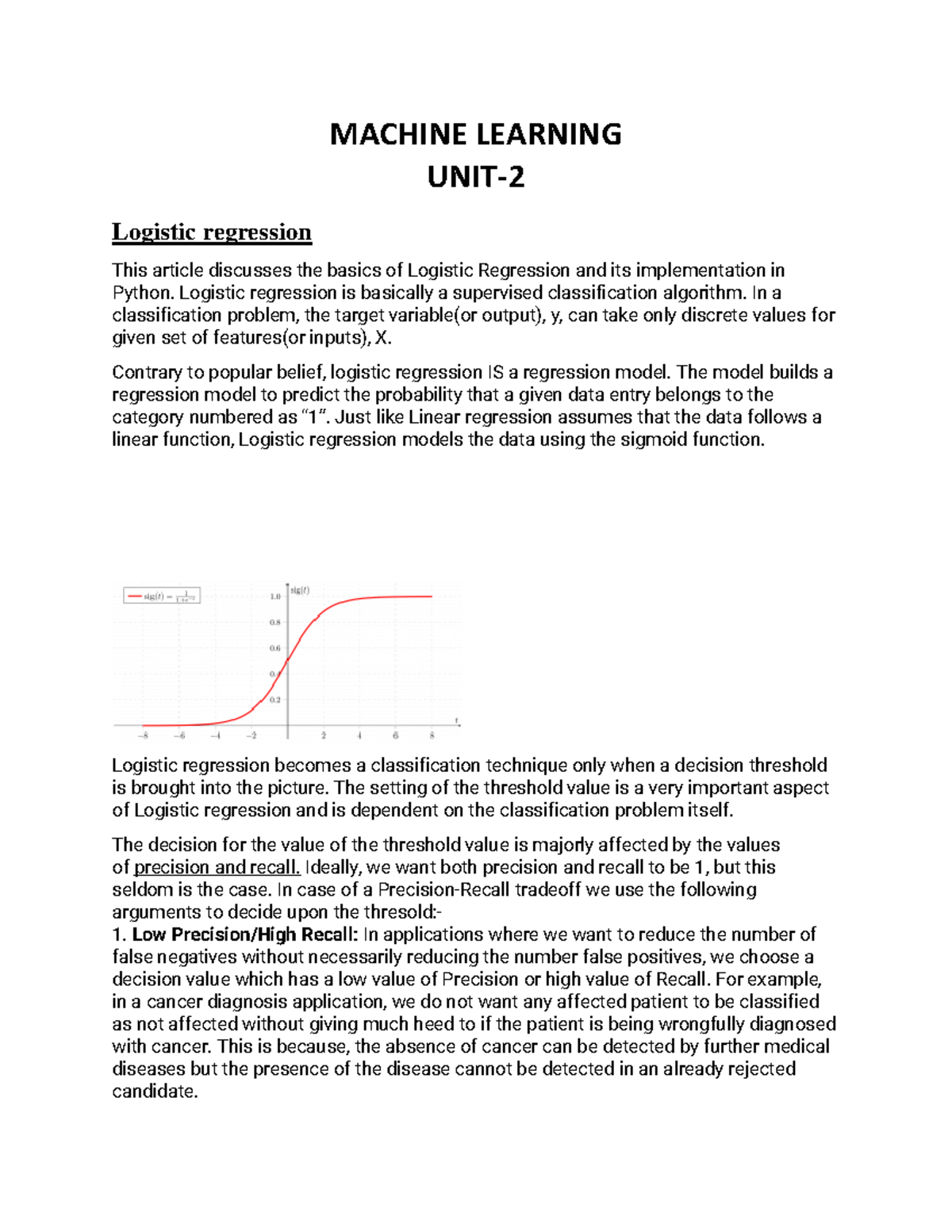 Ml Unit 2 This Is Ml Note Machine Learning Unit 2 Logistic Regression This Article