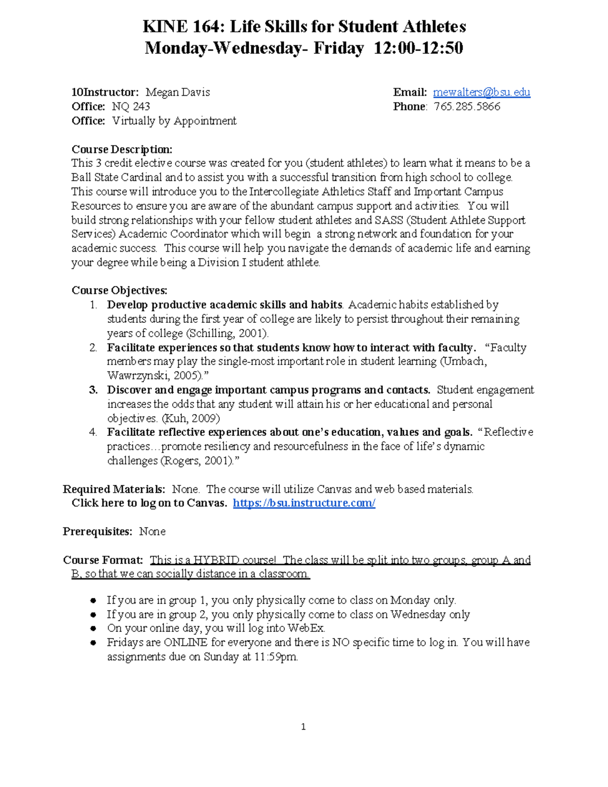 Fall 2020 KINE 164 Syllabus-2 - Monday-Wednesday- Friday 12:00-12 ...