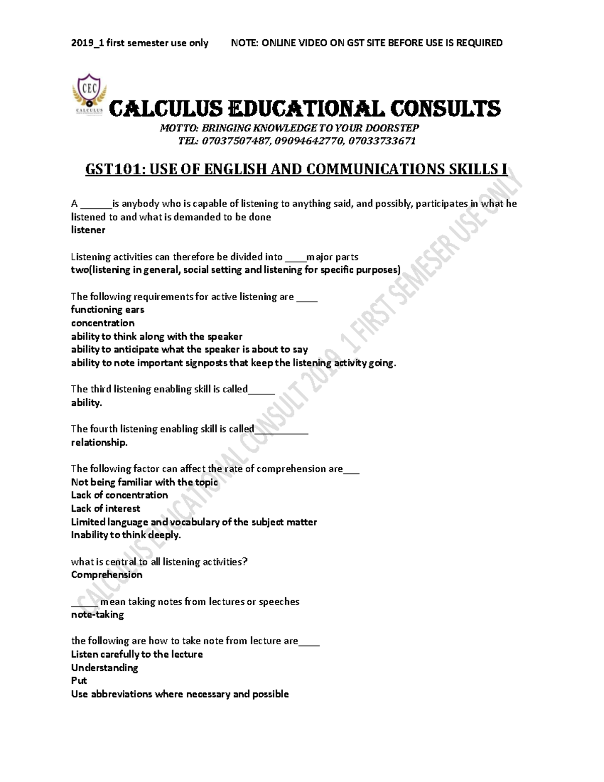GST101 Calculus Educational Consults EZE-EGO ORI z - calculus ...