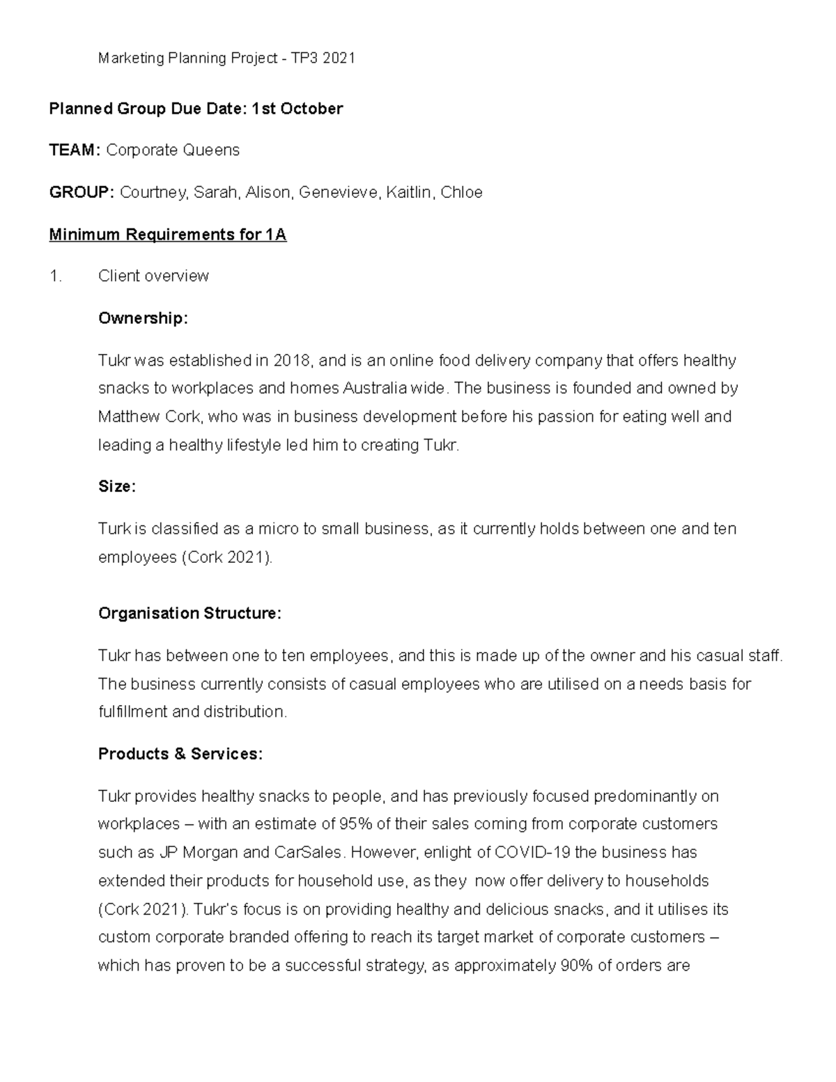 MPP Assignment 1A - Interim Report - Planned Group Due Date: 1st ...