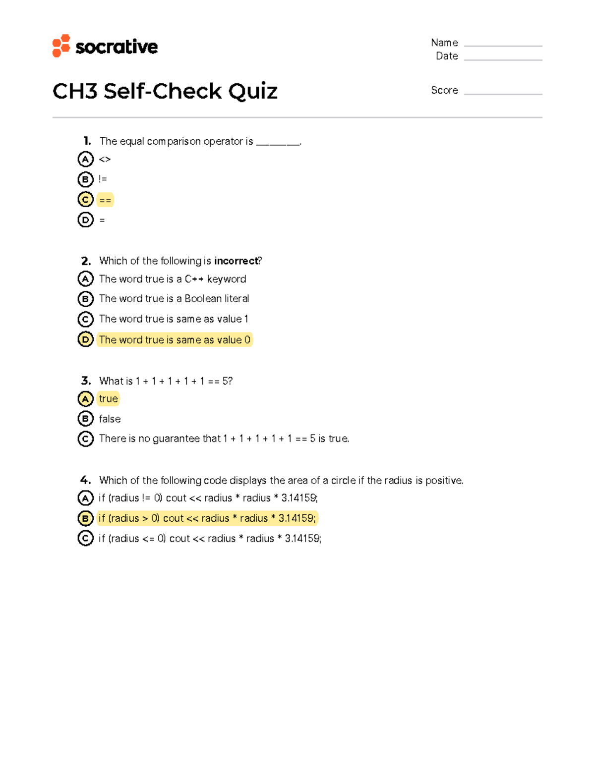Quiz CH3 Self-Check Quiz - Answers - Name Date CH3 Self-Check Quiz ...