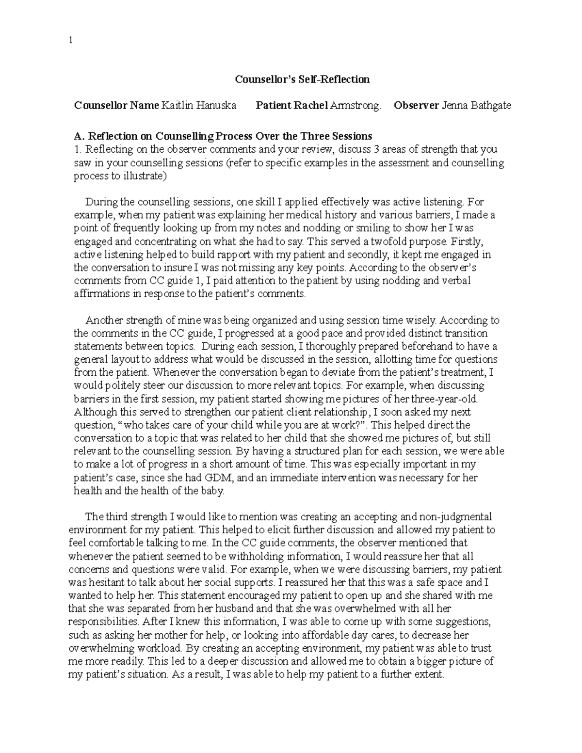 Counsellor Self-Reflection template - Counsellor’s Self-Reflection Counsellor Name Kaitlin ...