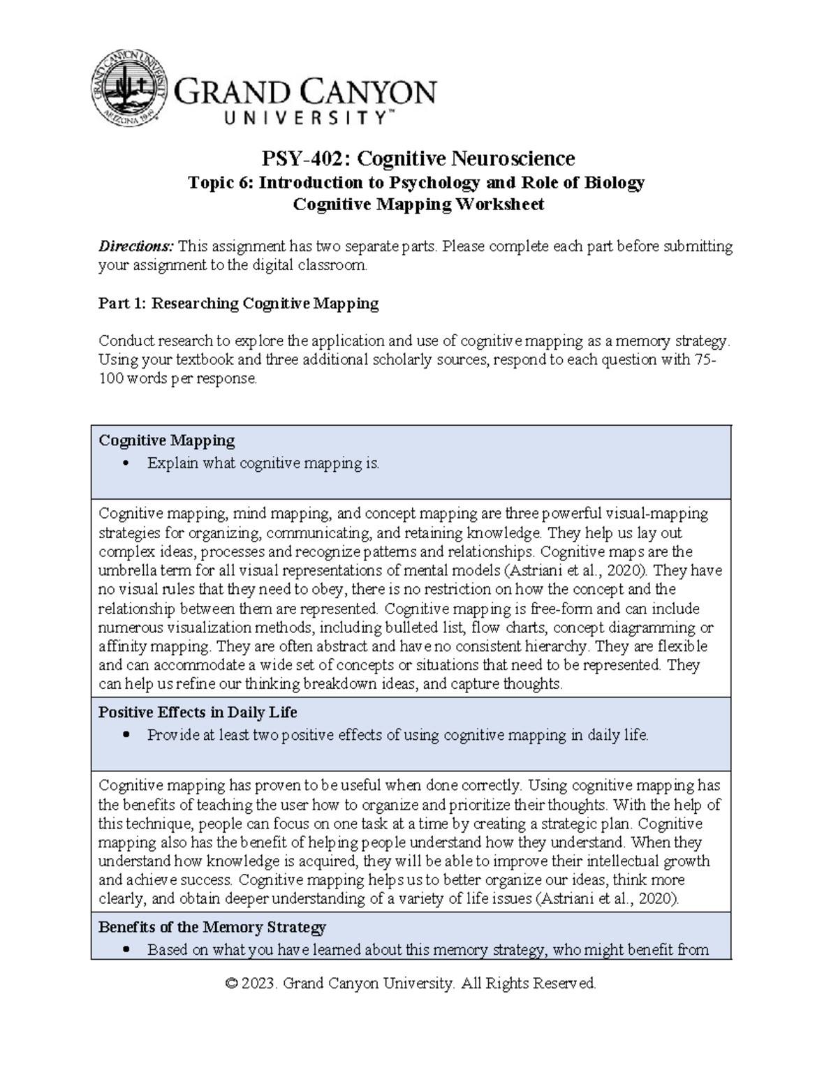 PSY 402 RS T6 Cognitive Mapping Worksheet - PSY-402: Cognitive ...