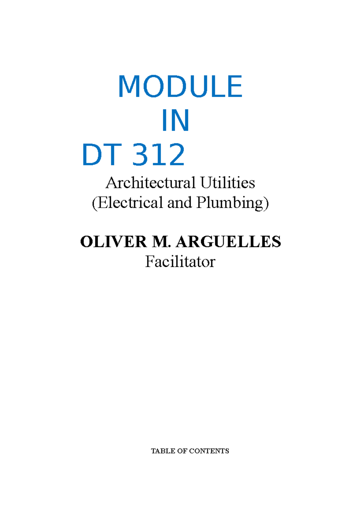 Module IN DT 312Architectural Utilities - MODULE IN DT 312 Architectural Utilities (Electrical ...
