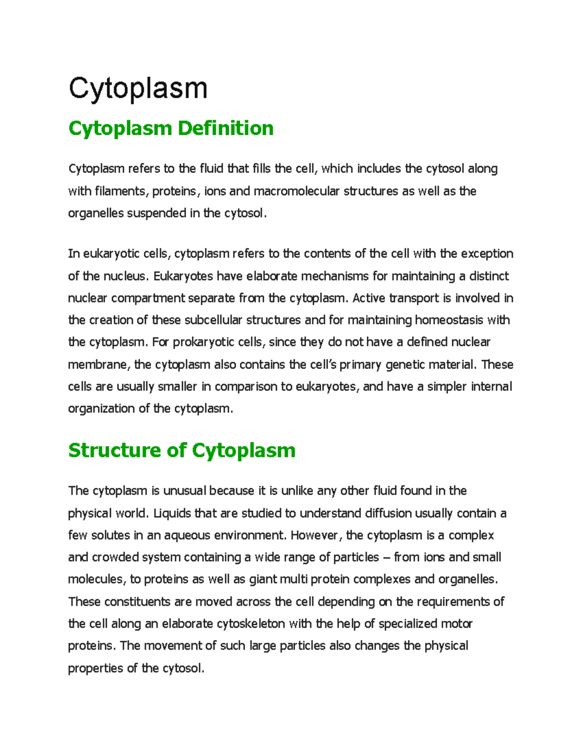 Cytoplasm - Cytoplasm Cytoplasm Definition Cytoplasm refers to the ...