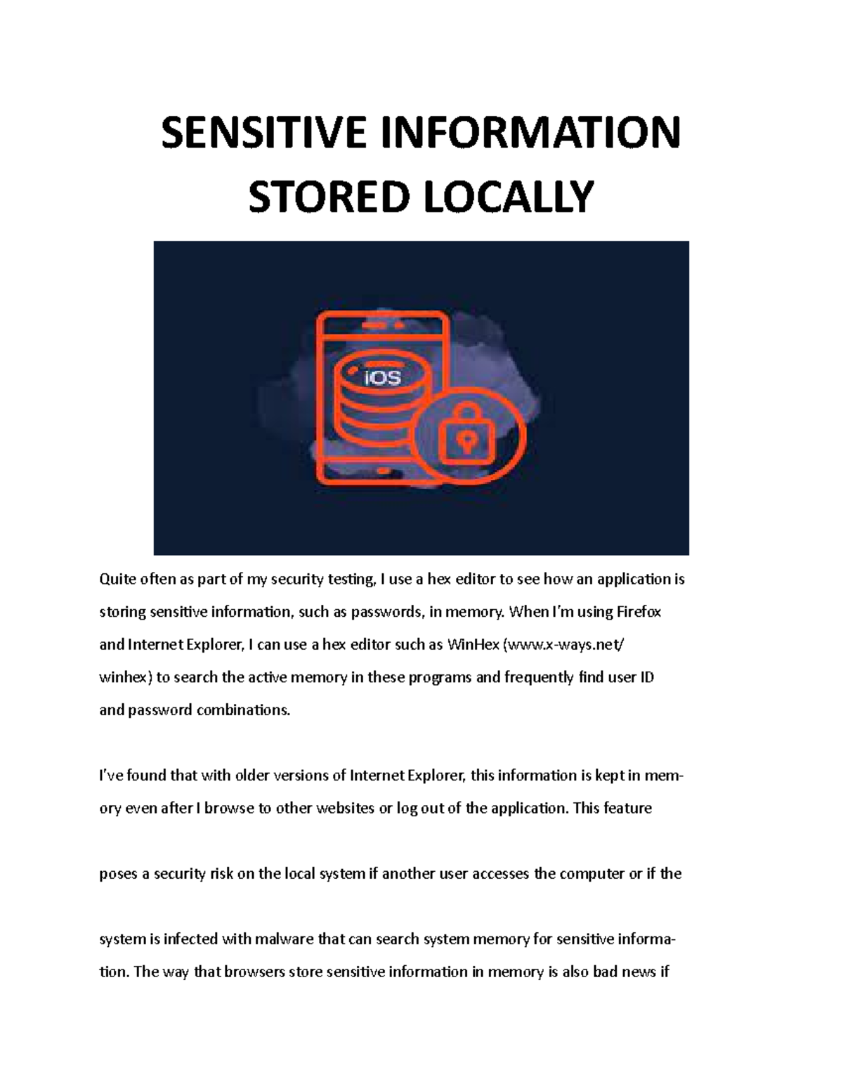 Sensitive Information Stored Locally - SENSITIVE INFORMATION STORED ...