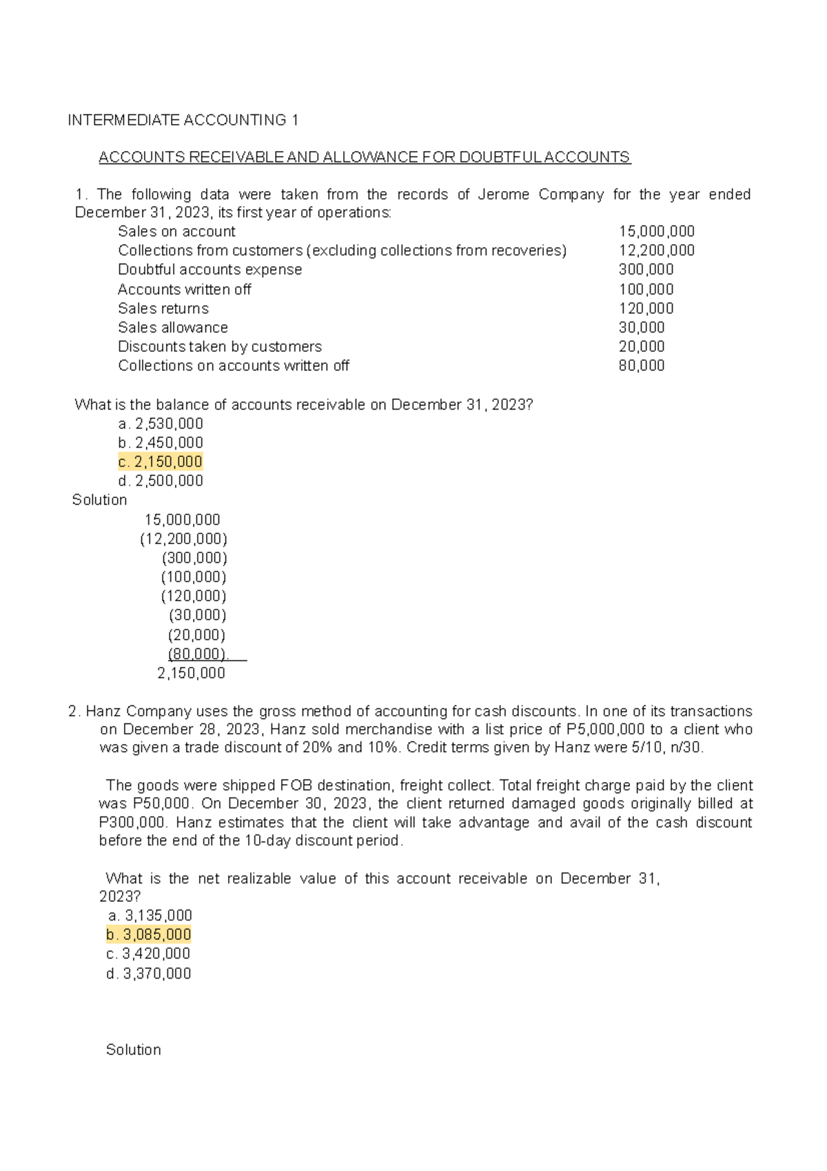Accounts Receivable Receivable Financing Notes Receivable Problem ...