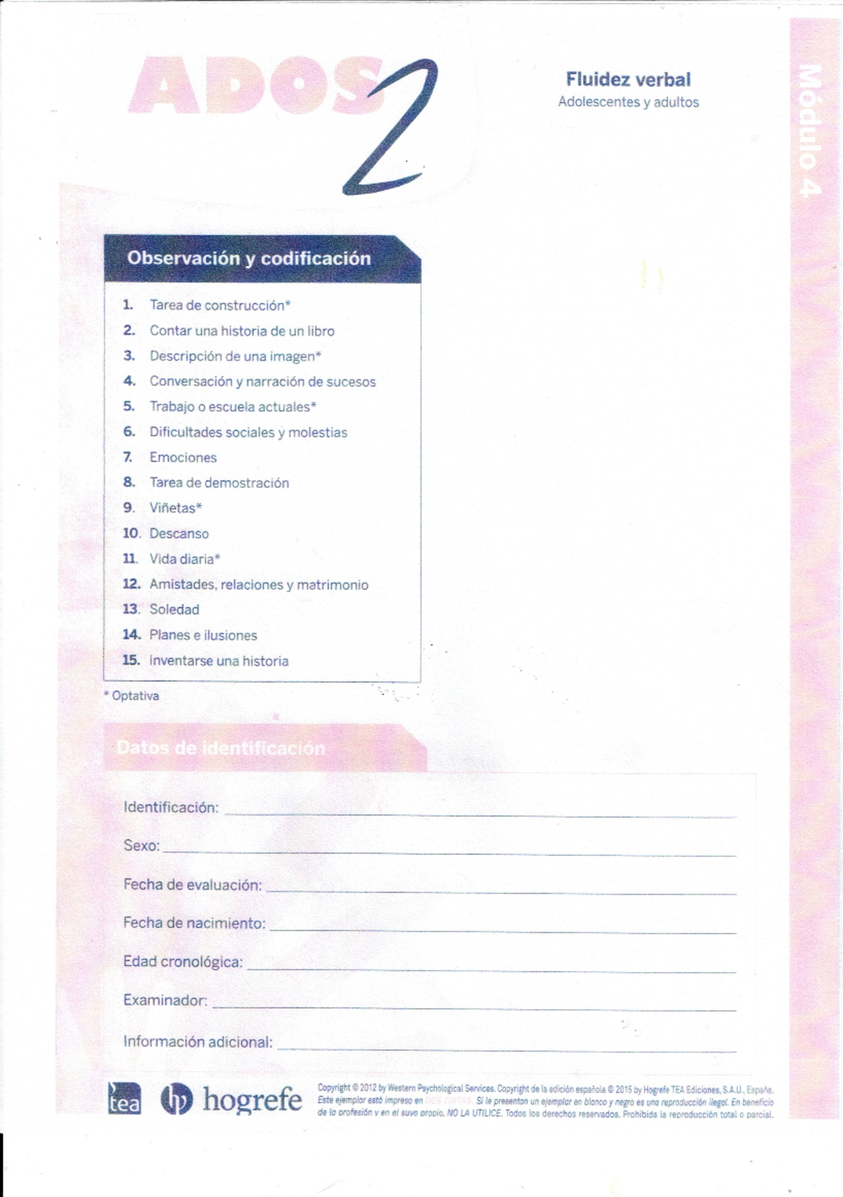 ADOS - Adolescentes Y Adultos - Psicología y Salud - Studocu