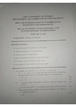 UNZA NS past papers - Mathematics m111 past paper 1998 - Split PDF ...