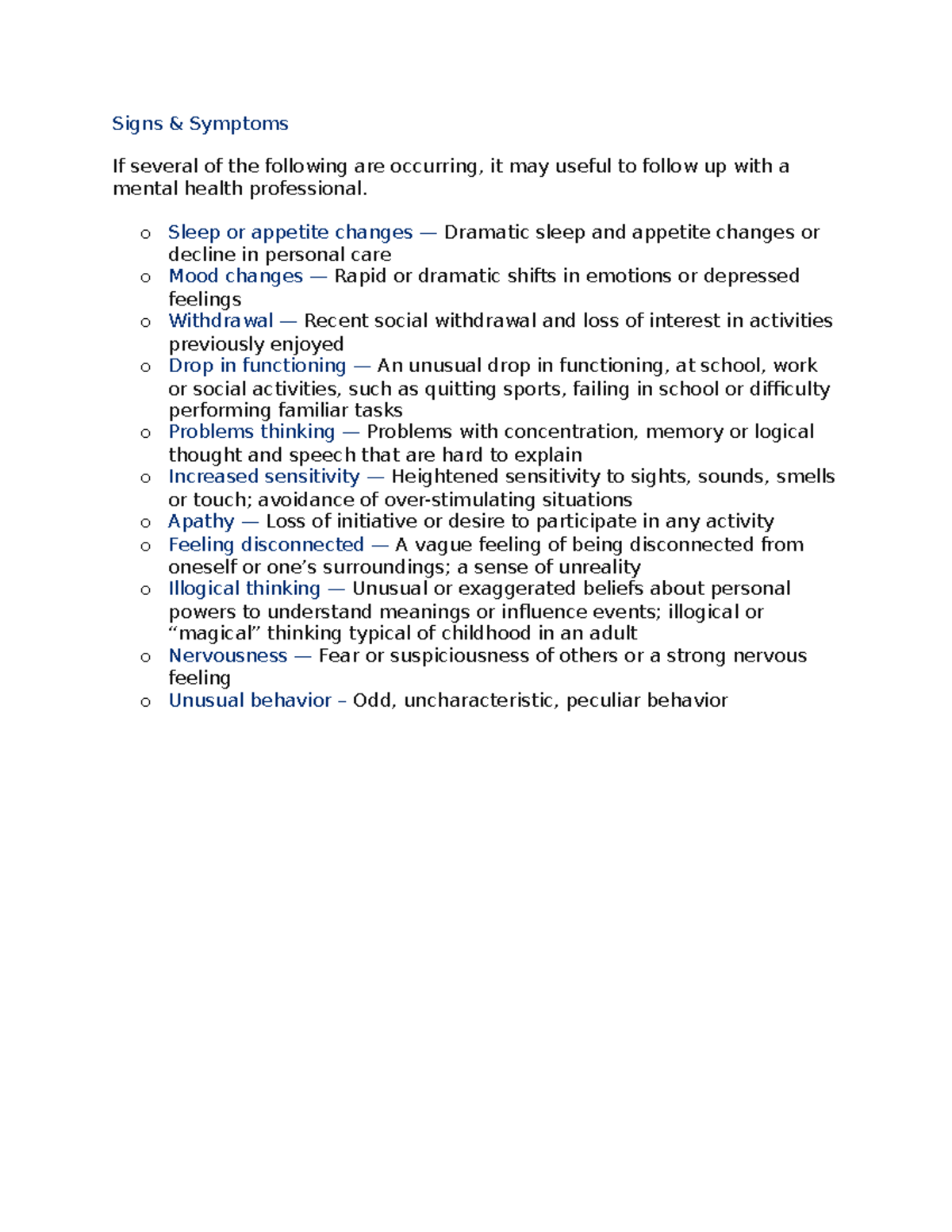 Signs - ssss - Signs & Symptoms If several of the following are ...