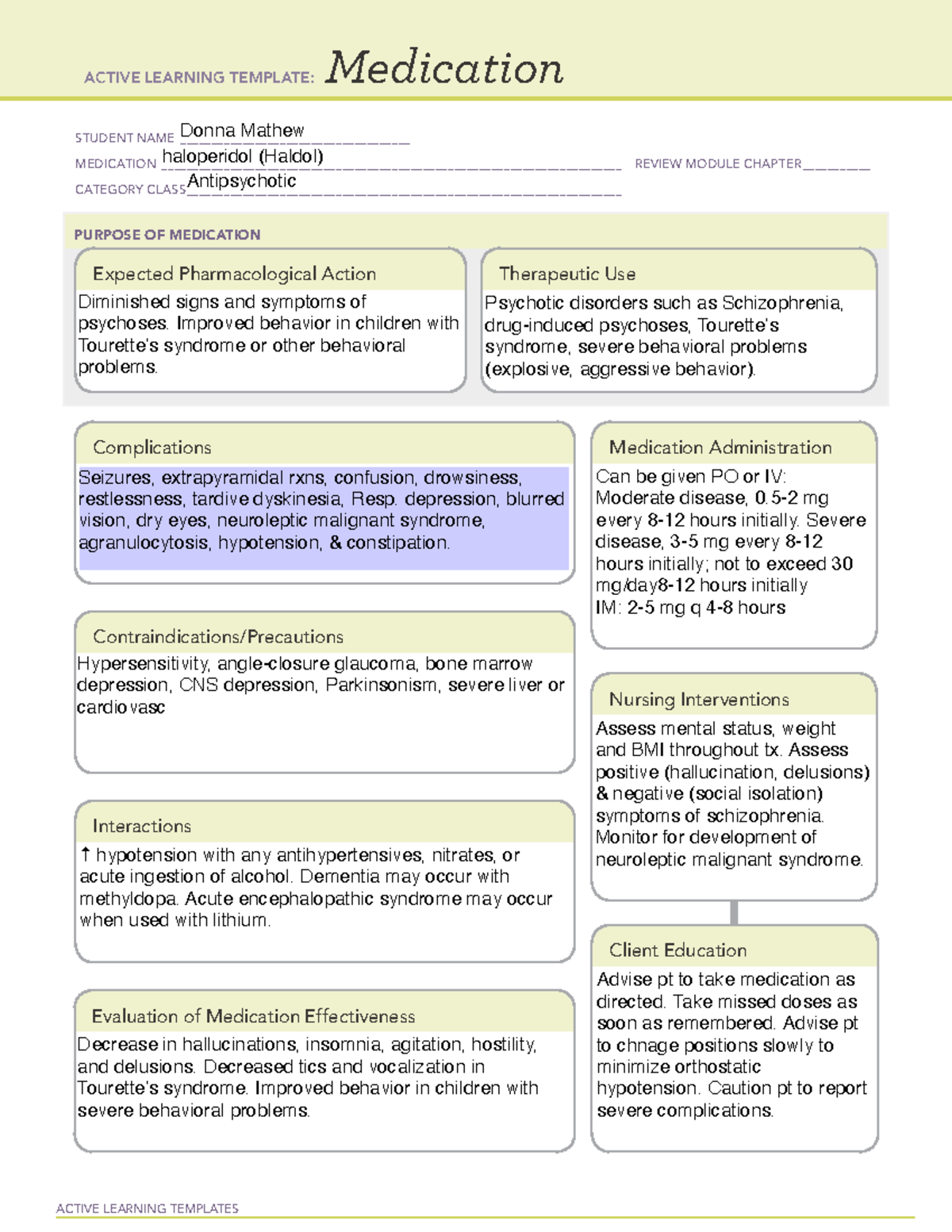Medication # 5 - nursing stuff - ACTIVE LEARNING TEMPLATES Medication ...