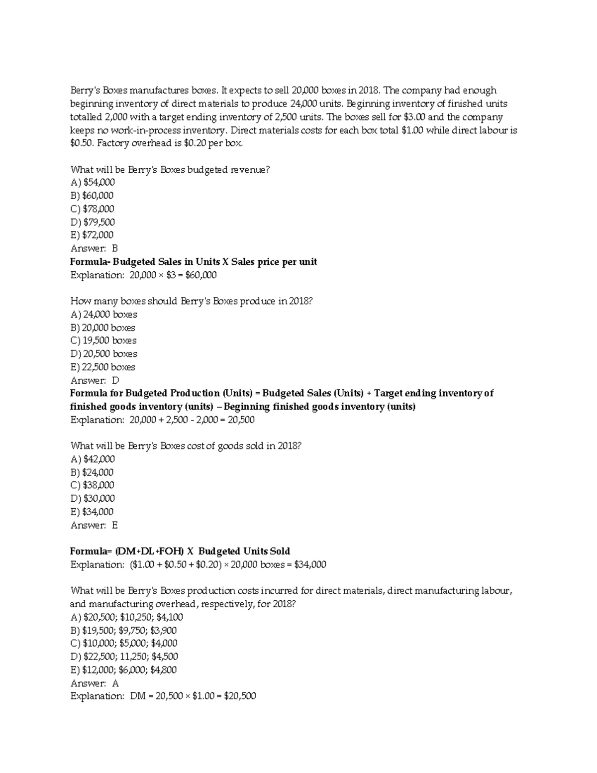 Chapter 6 questions with solutions - Berry's Boxes manufactures boxes ...