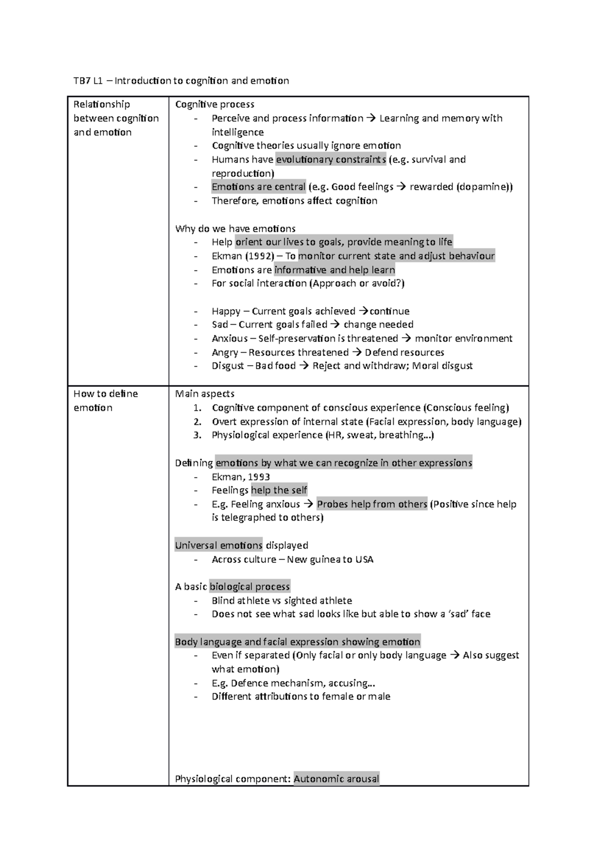 Perception And Cognition Ii Tb7 All Lectures Tb7 L1 Introduction To Cognition And Emotion