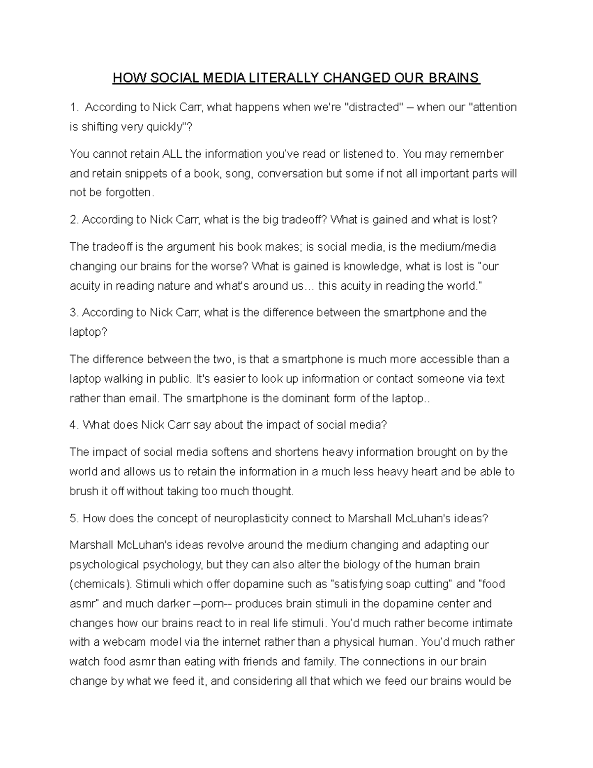 GUIDIED READING: HOW SOCIAL MEDIA LITERALLY CHANGED OUR BRAINS - HOW ...