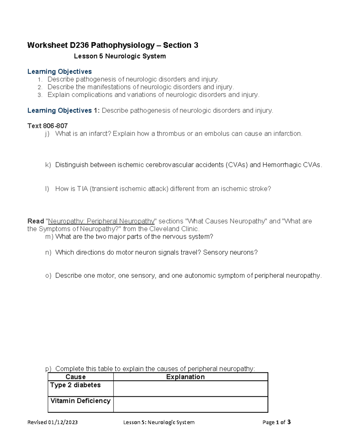 Lesson 5 Neurologic System - Revised 01/12/2023 Lesson 5: Neurologic ...