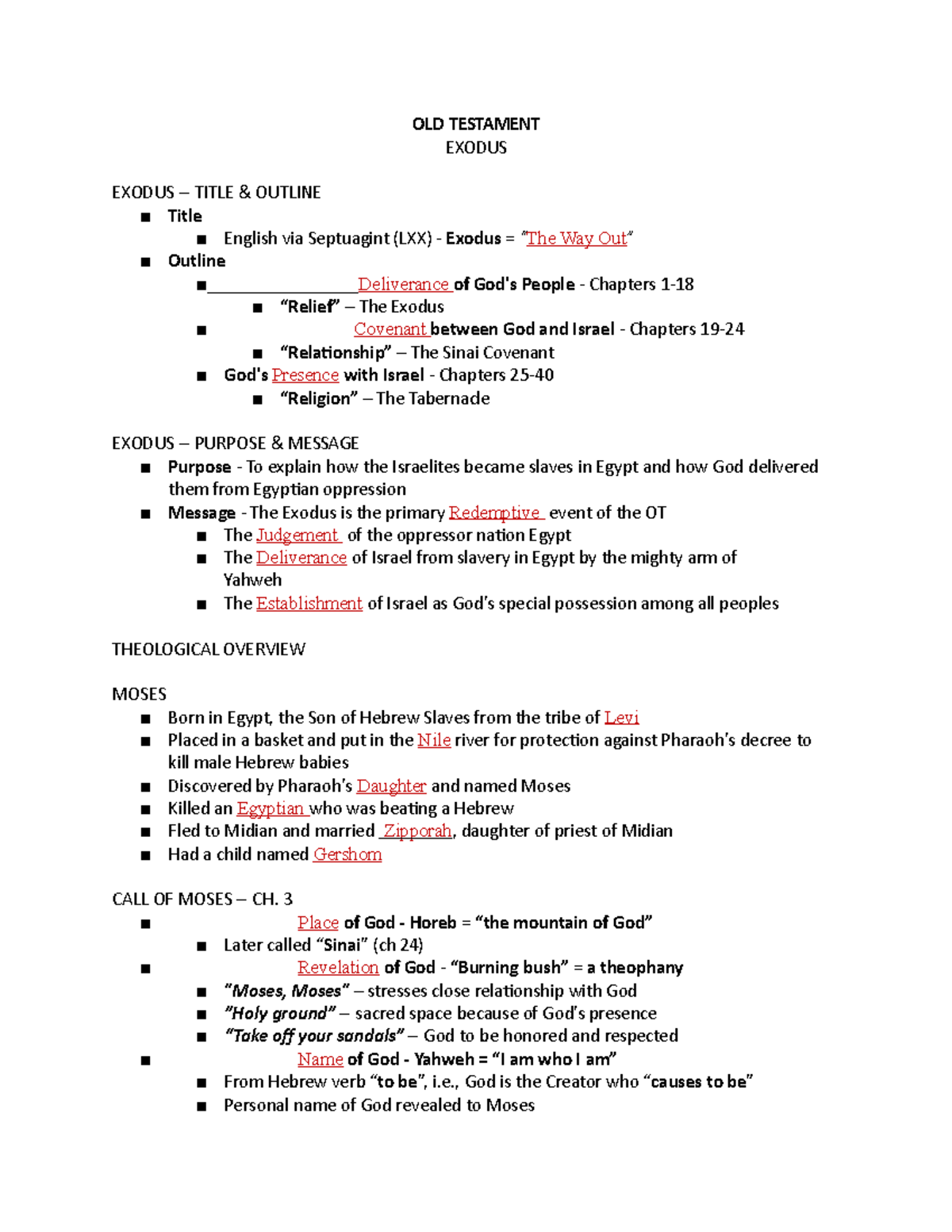 5 OT Exodus Notes - Intro to OT with Dr. Champagne - EXODUS – TITLE ...