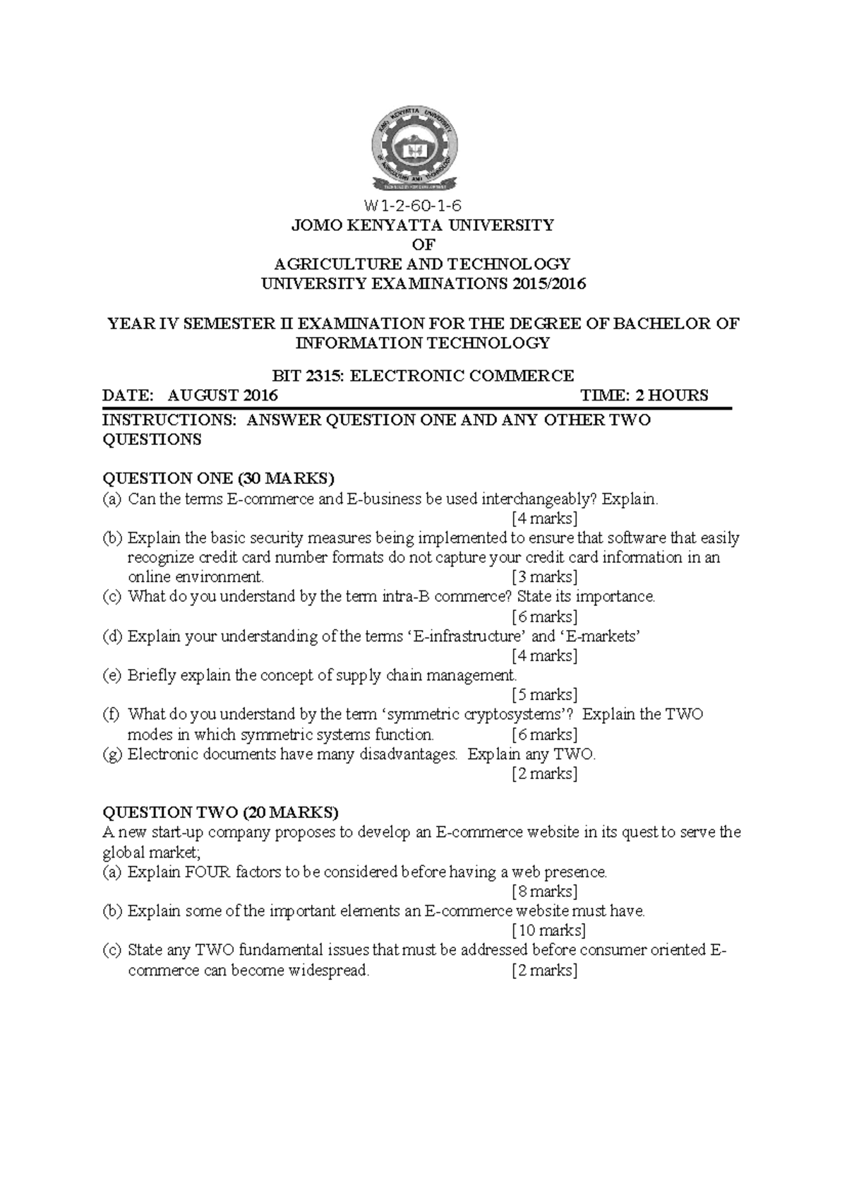 BIT 2315 - exam paper - W1-2-60-1- JOMO KENYATTA UNIVERSITY OF ...