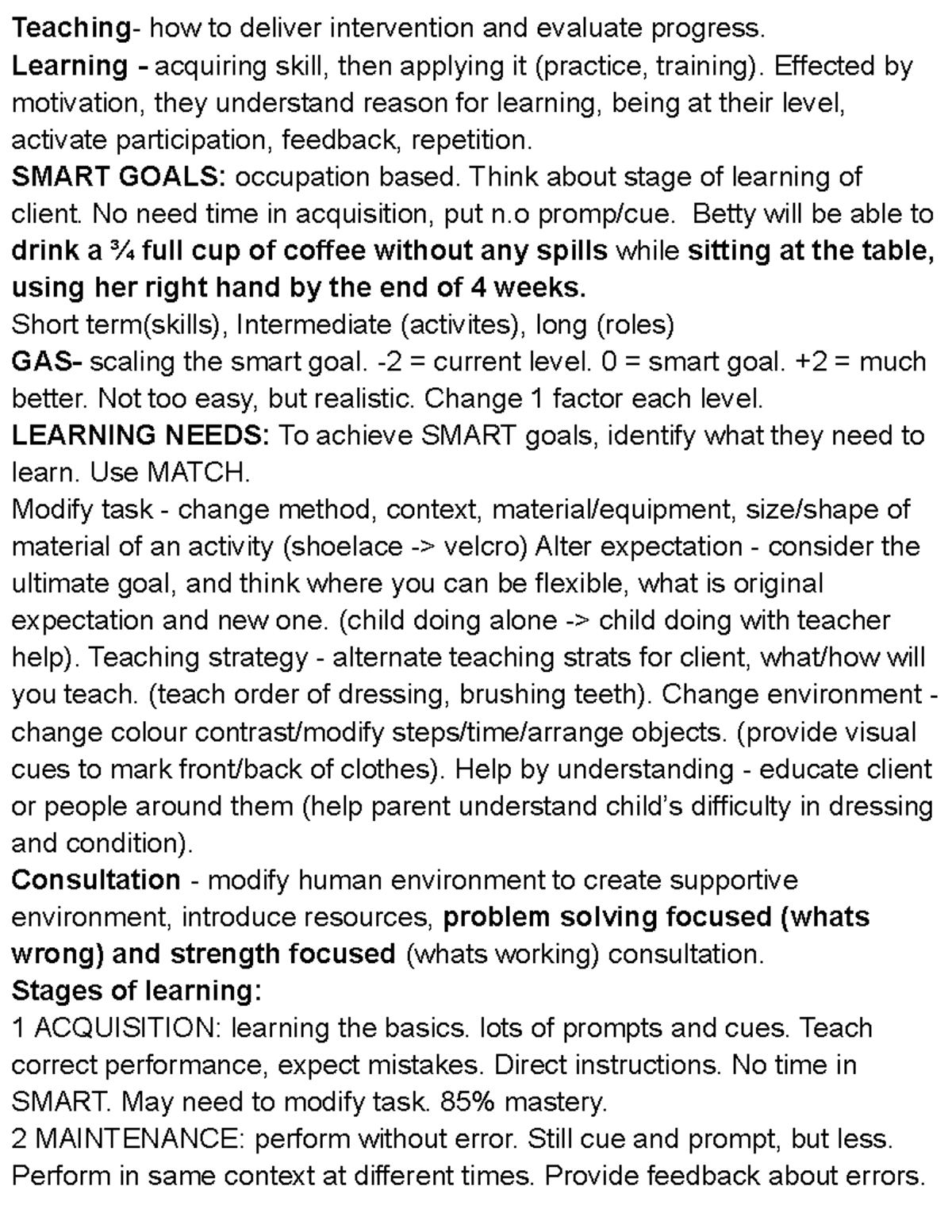 04 exam prep - Occupational therapy course notes - Teaching- how to ...