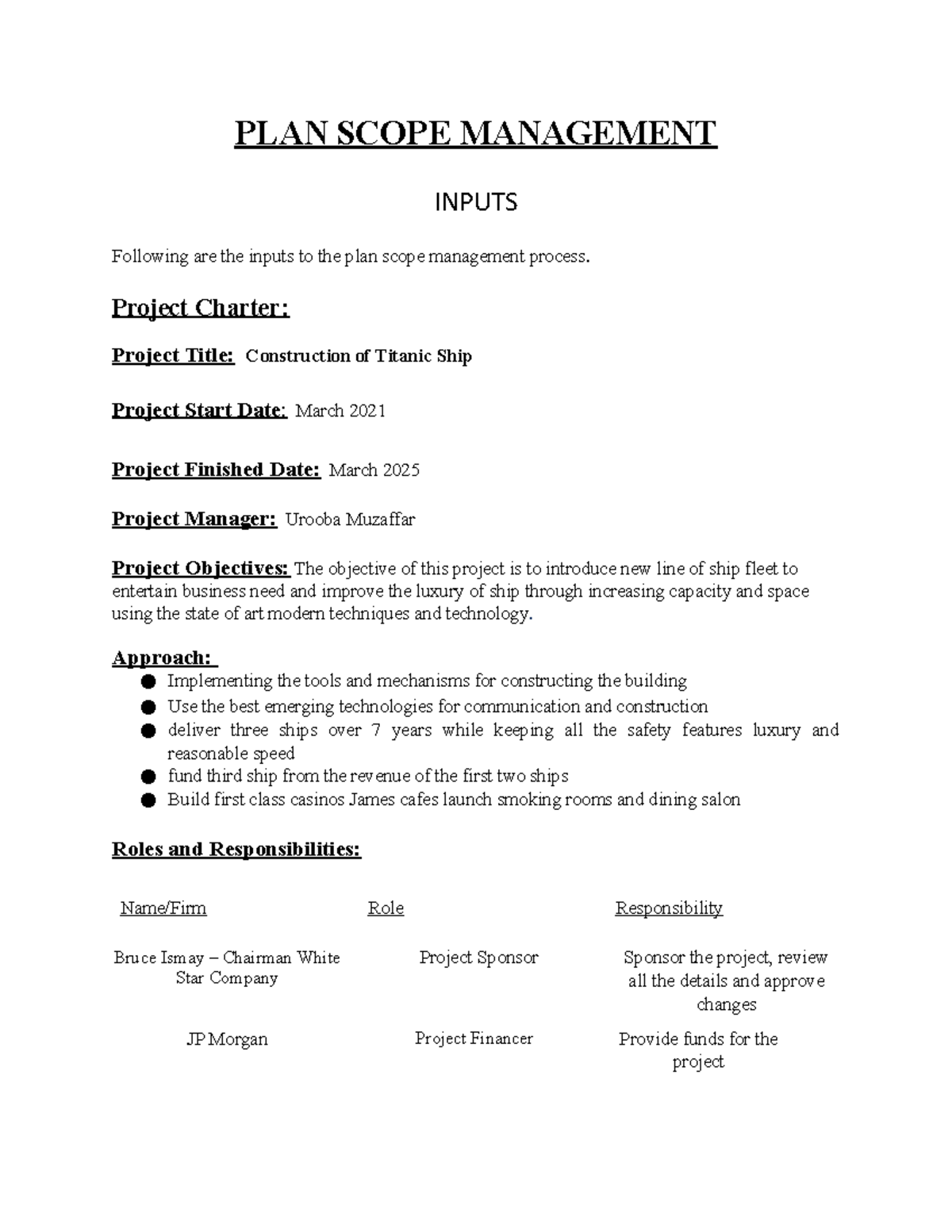 PSM - template for plan scope managment - PLAN SCOPE MANAGEMENT INPUTS ...