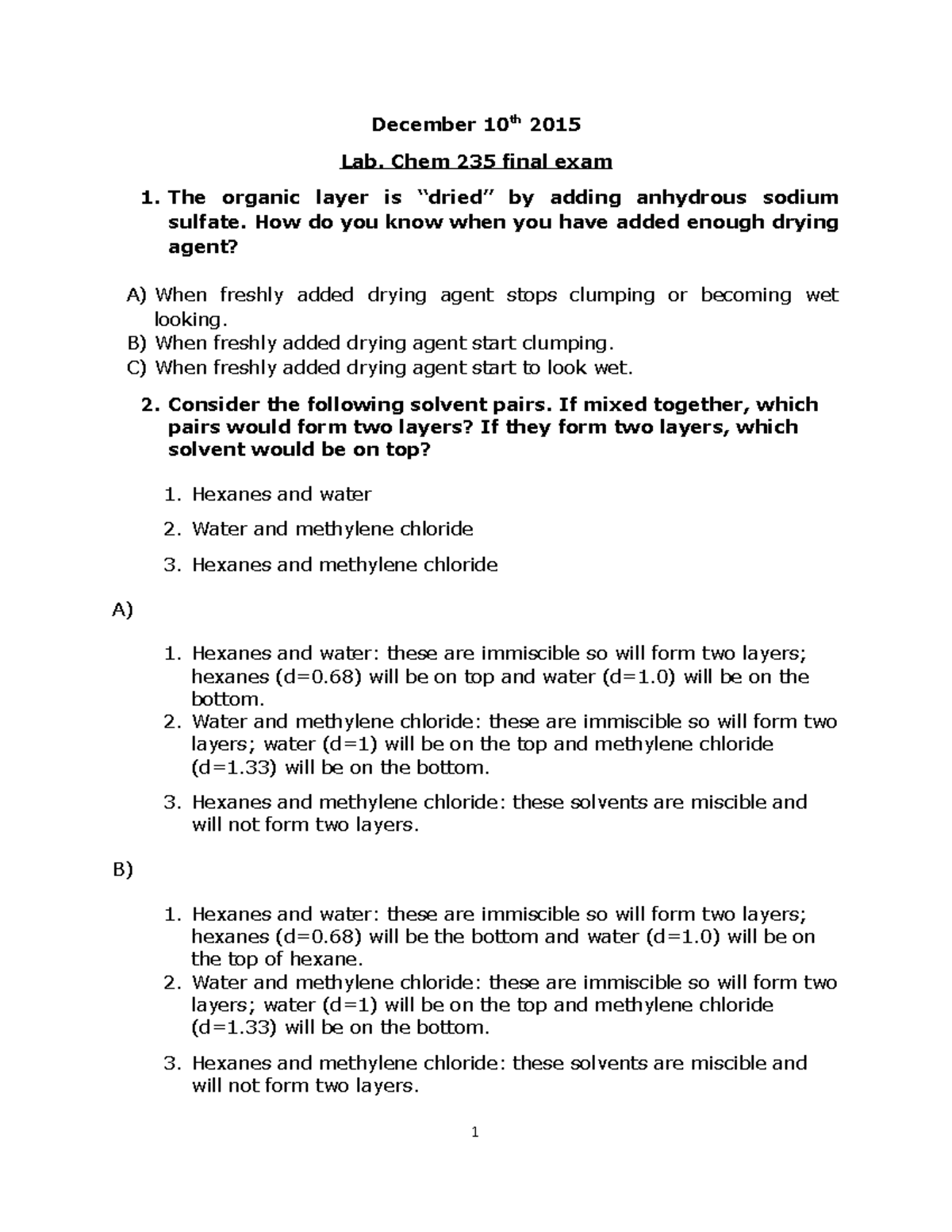 Lab final exam - Organic Chemistry II Lehman College SUMMER 2017 ...