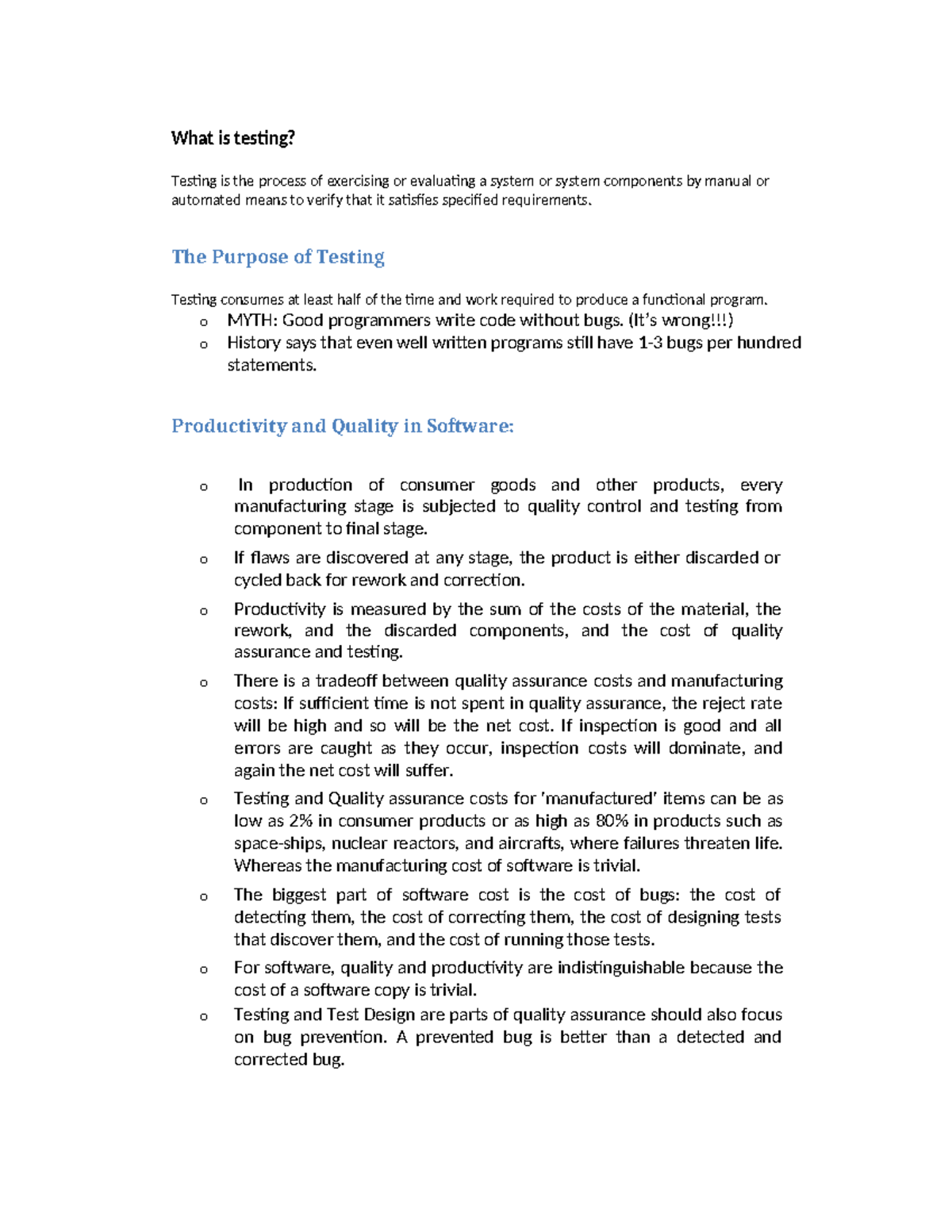 What is testing - What is testing? Testing is the process of exercising ...