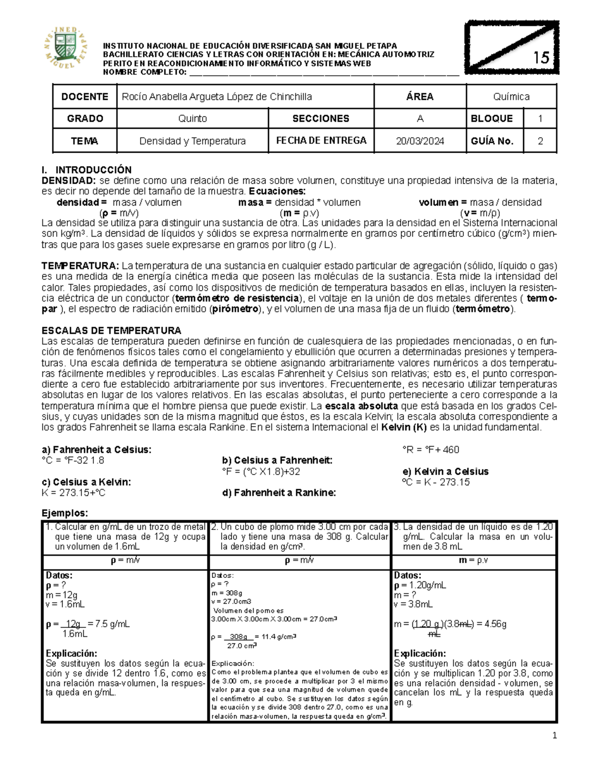 1B QUÍMICA Guía 2 - GGHGGH - INSTITUTO NACIONAL DE EDUCACIÓN ...
