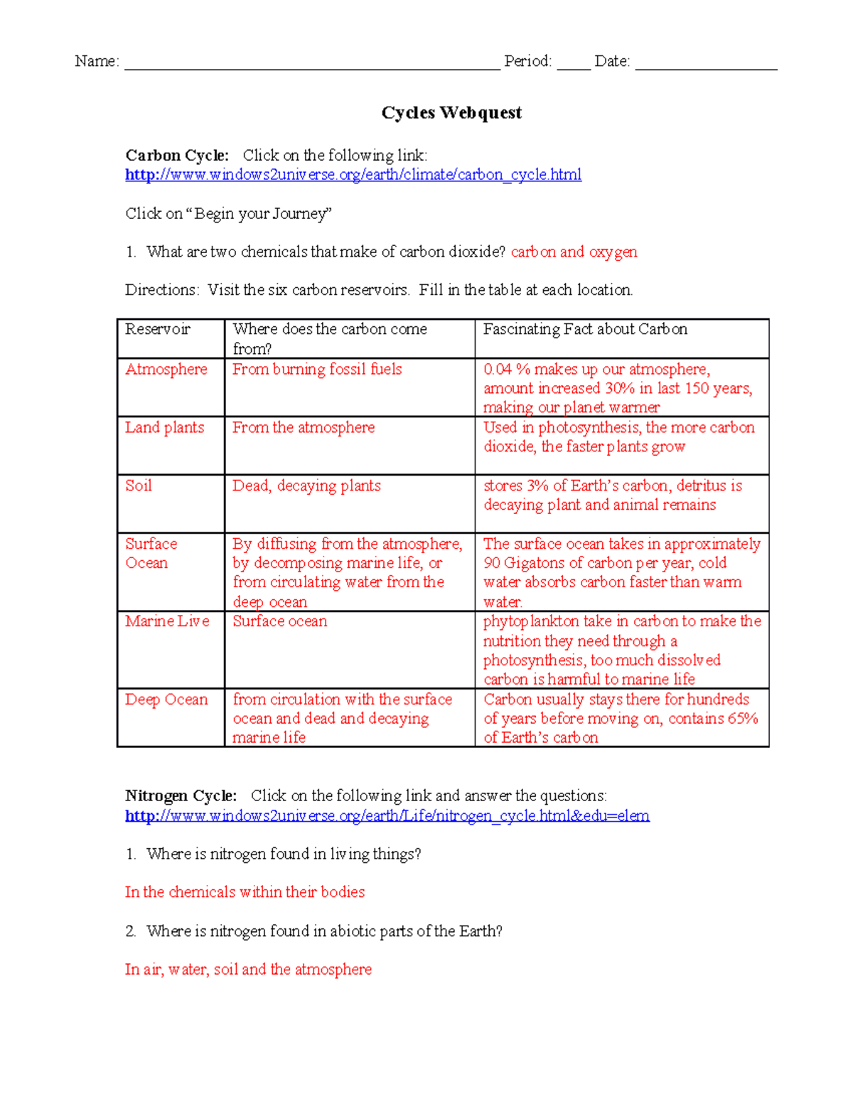 Cycles Webquest Student Key - Name ...
