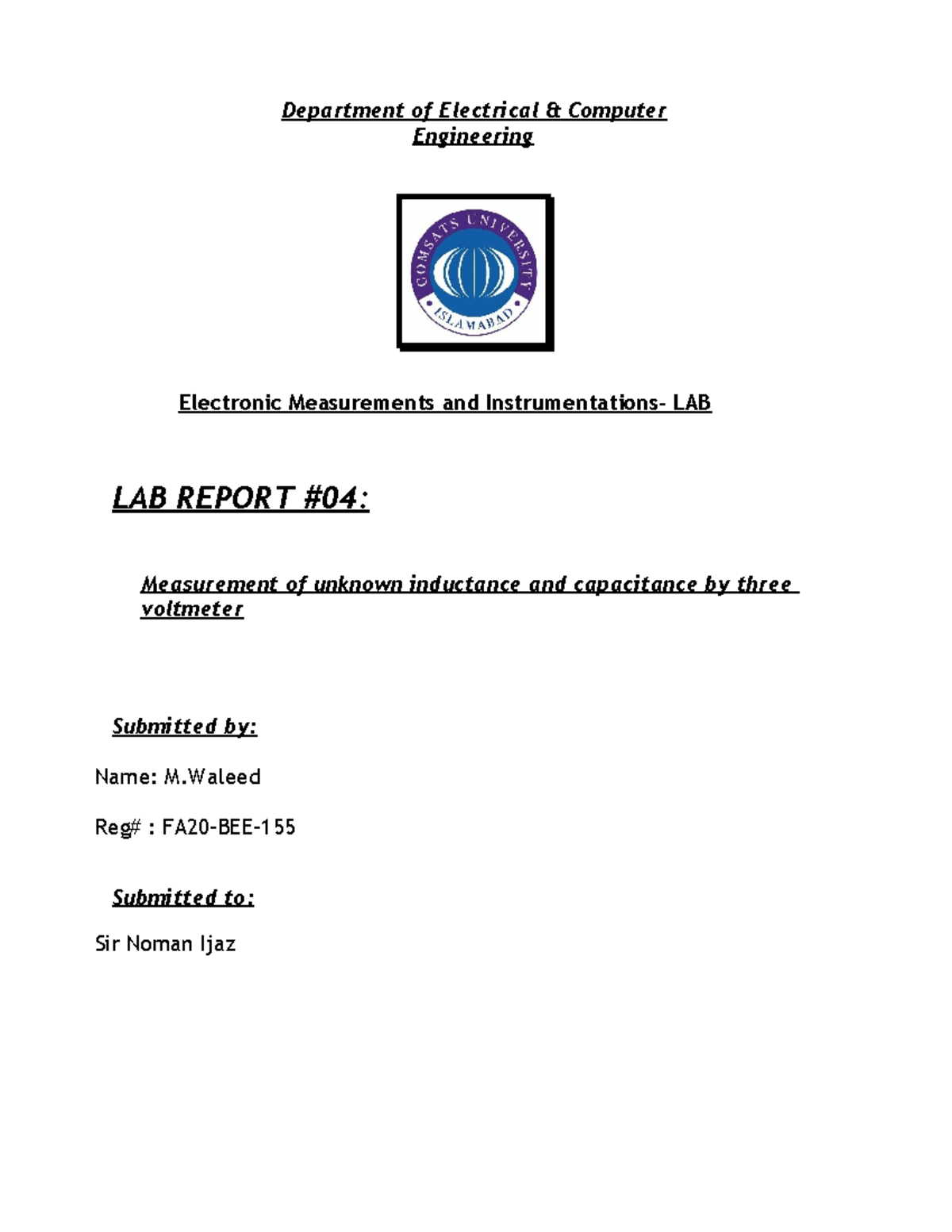 Electrical Measurements and Instrumentation LAB 4 - Department of ...