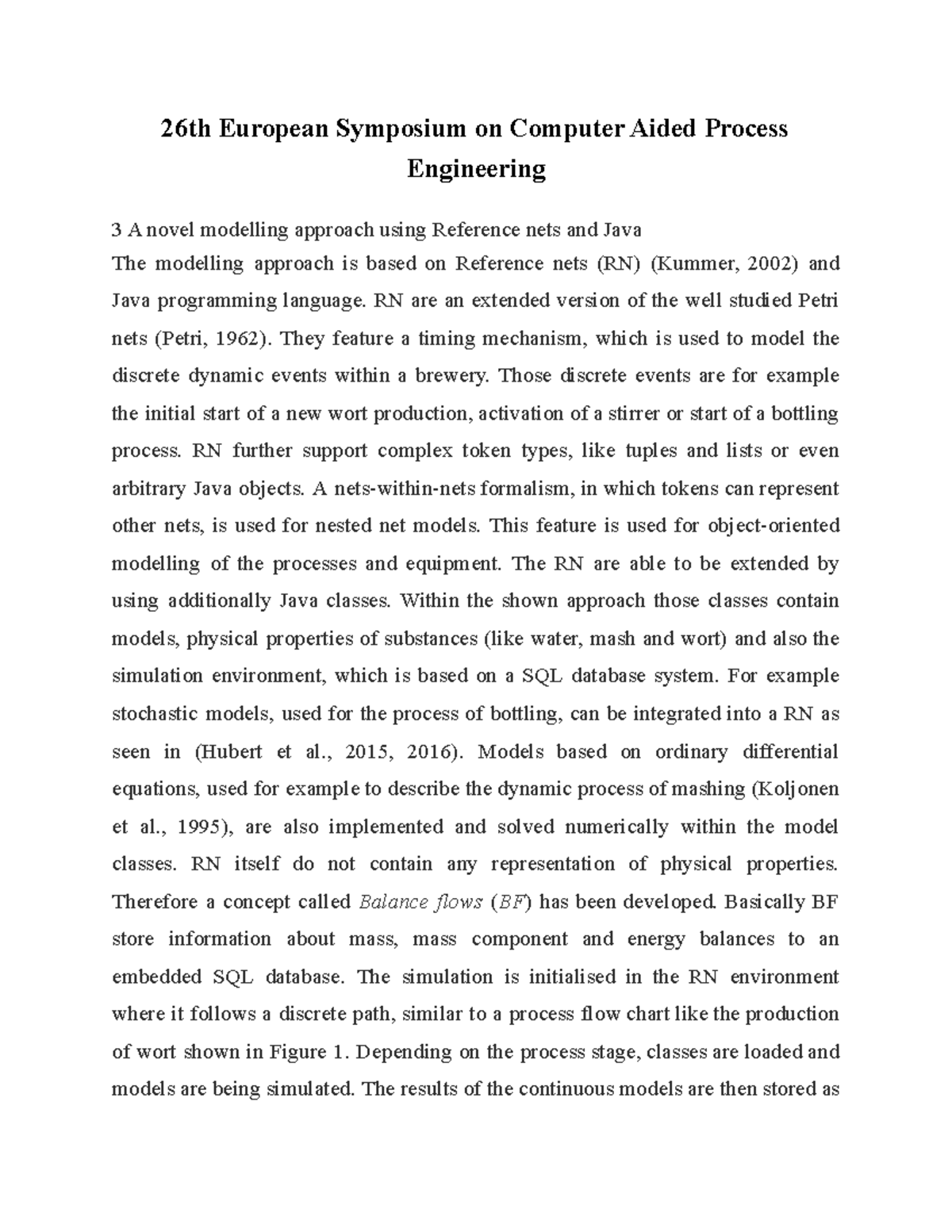 26th European Symposium on Computer Aided Process Engineering - RN are an extended version of ...