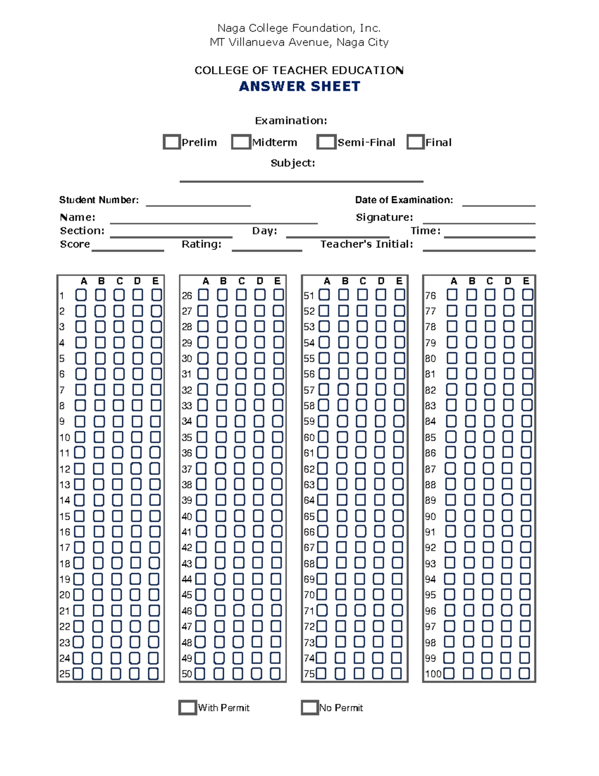 Answer- Sheet - Naga College Foundation, Inc. MT Villanueva Avenue ...