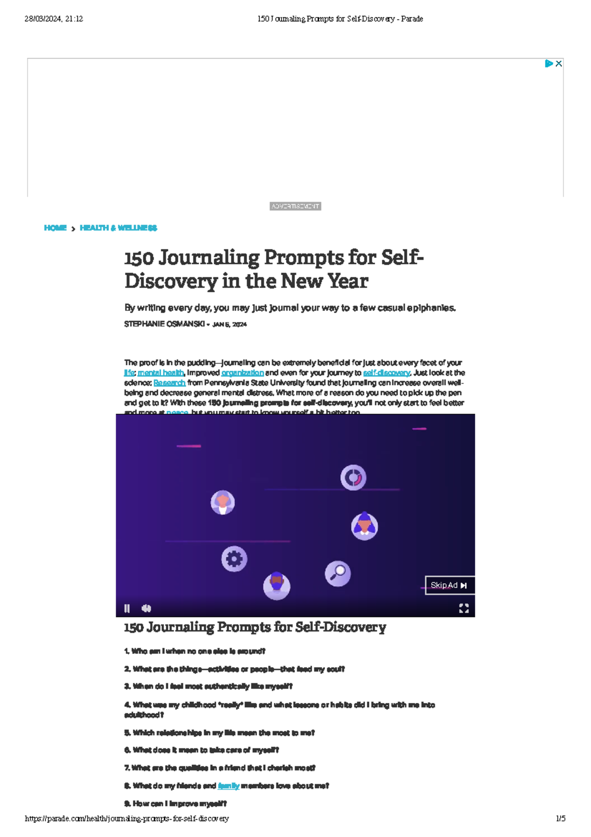 150 Journaling Prompts for Self-Discovery - Parade - ADVERTISEMENT HOME ...