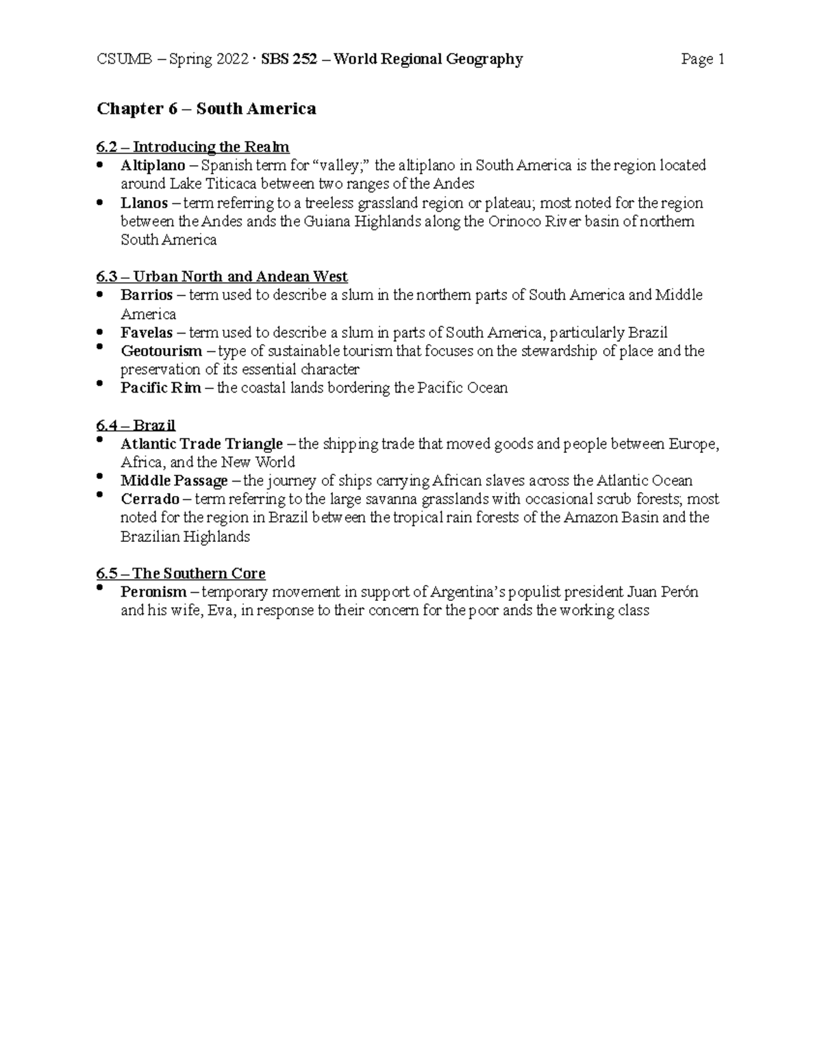 Ch 6 terms - notes - CSUMB – Spring 2022 · SBS 252 – World Regional ...