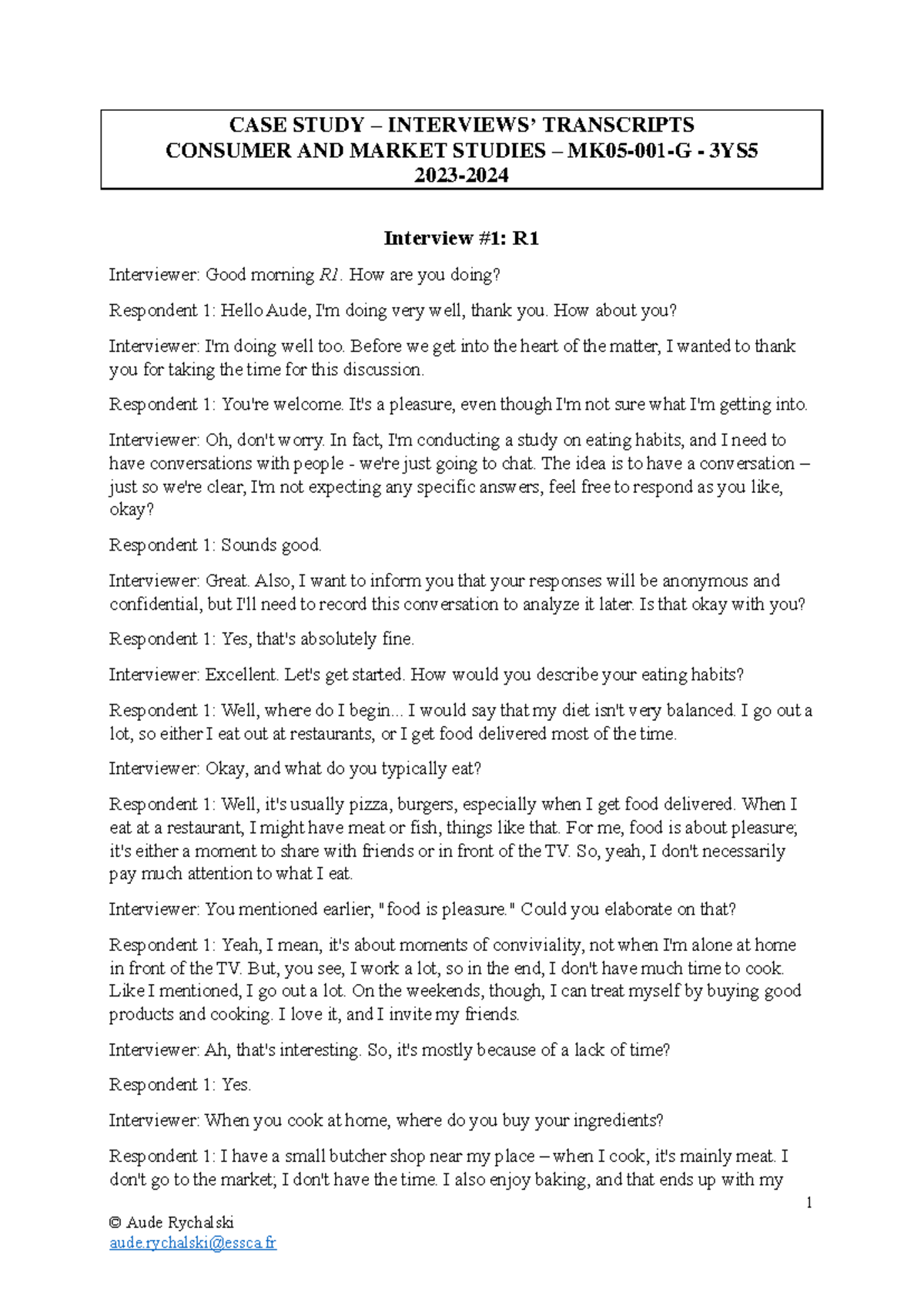 Transcripts CASE Study 2023-2024 Y3S5 Consumer and Market Studies - 1 © Aude Rychalski CASE ...