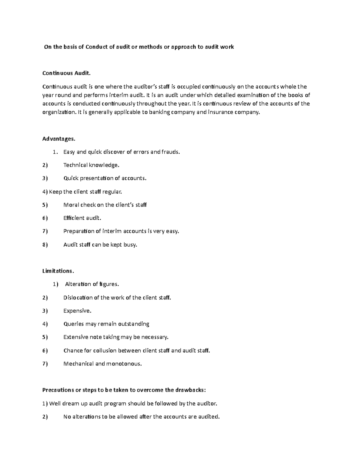 Method of Audit work - Business studies - On the basis of Conduct of ...