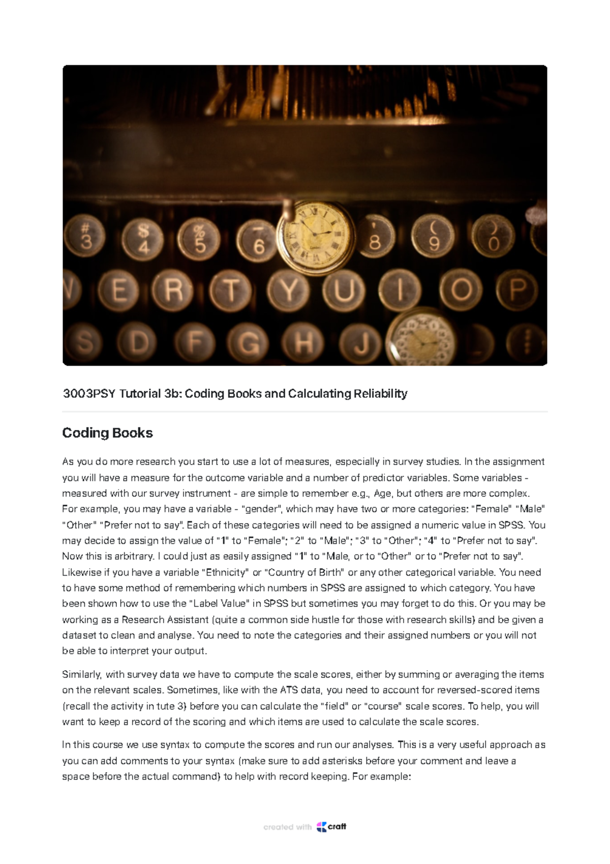 3003psy Tutorial 3b Coding Books And Calculating Reliability 1