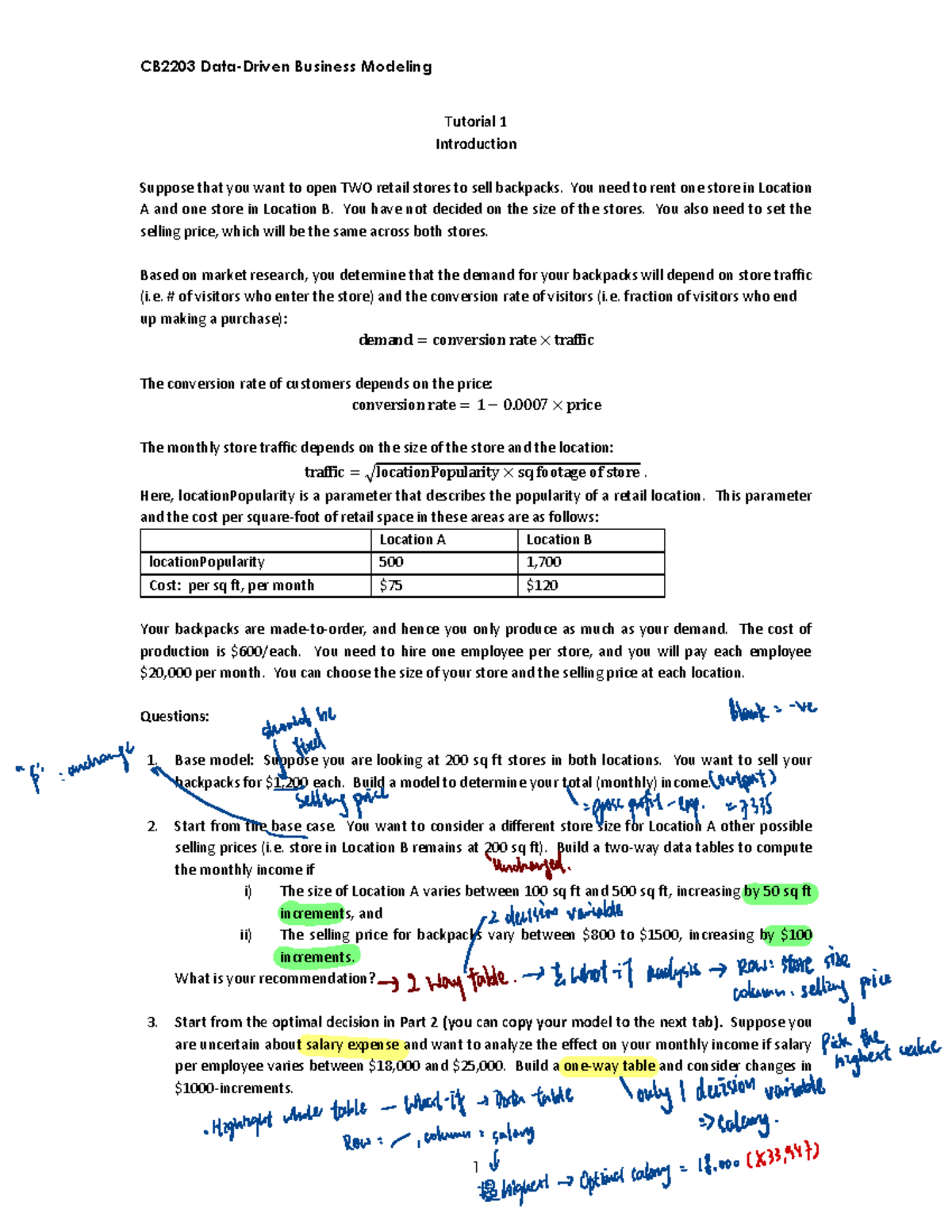 Tutorial 1Question - with handnotes - CB2203 Data-Driven Business ...