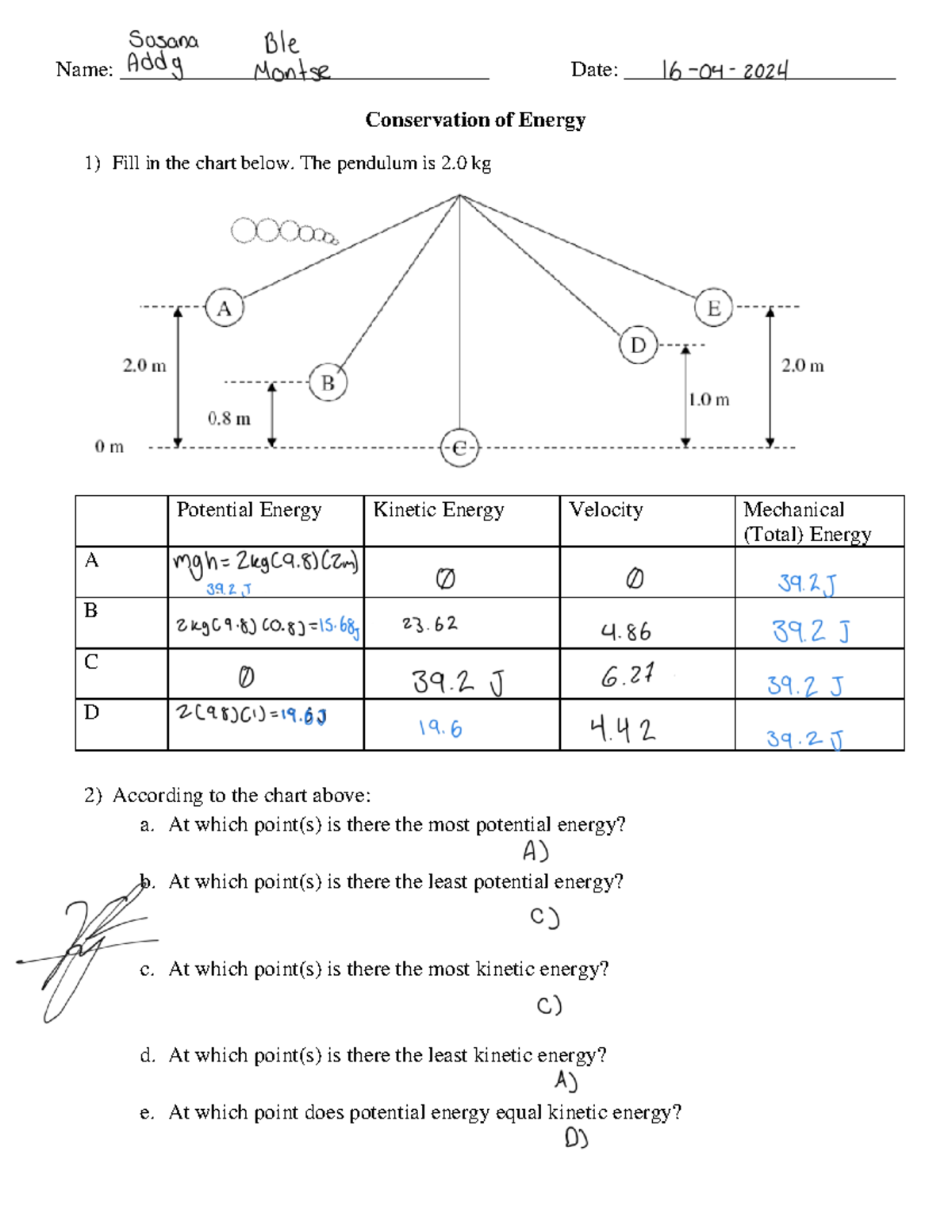 Activity Topic 12 Conservation of Mechanical Energy - Name ...
