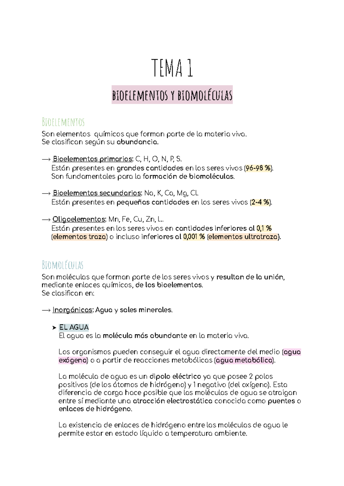 Bioelementos y biomoléculas - TEMA 1 bioelementos y biomoléculas Bioelementos Son elementos ...