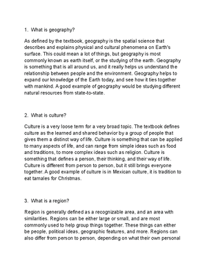 World Geo Assignment 2-2 - What is a cultural hearth? a. A very ...