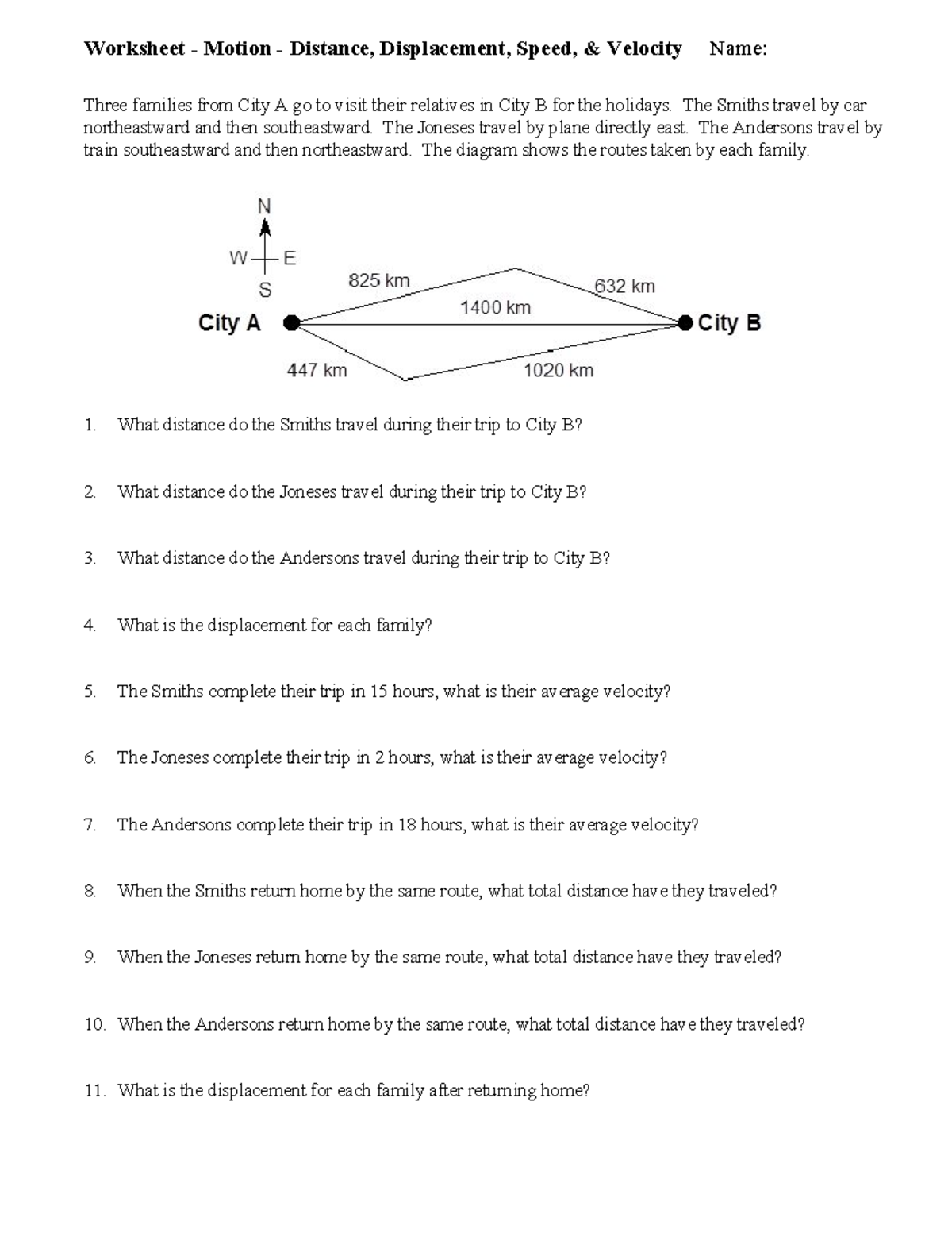 Worksheet - Motion - dist, disp, speed, vel - Worksheet - Motion ...