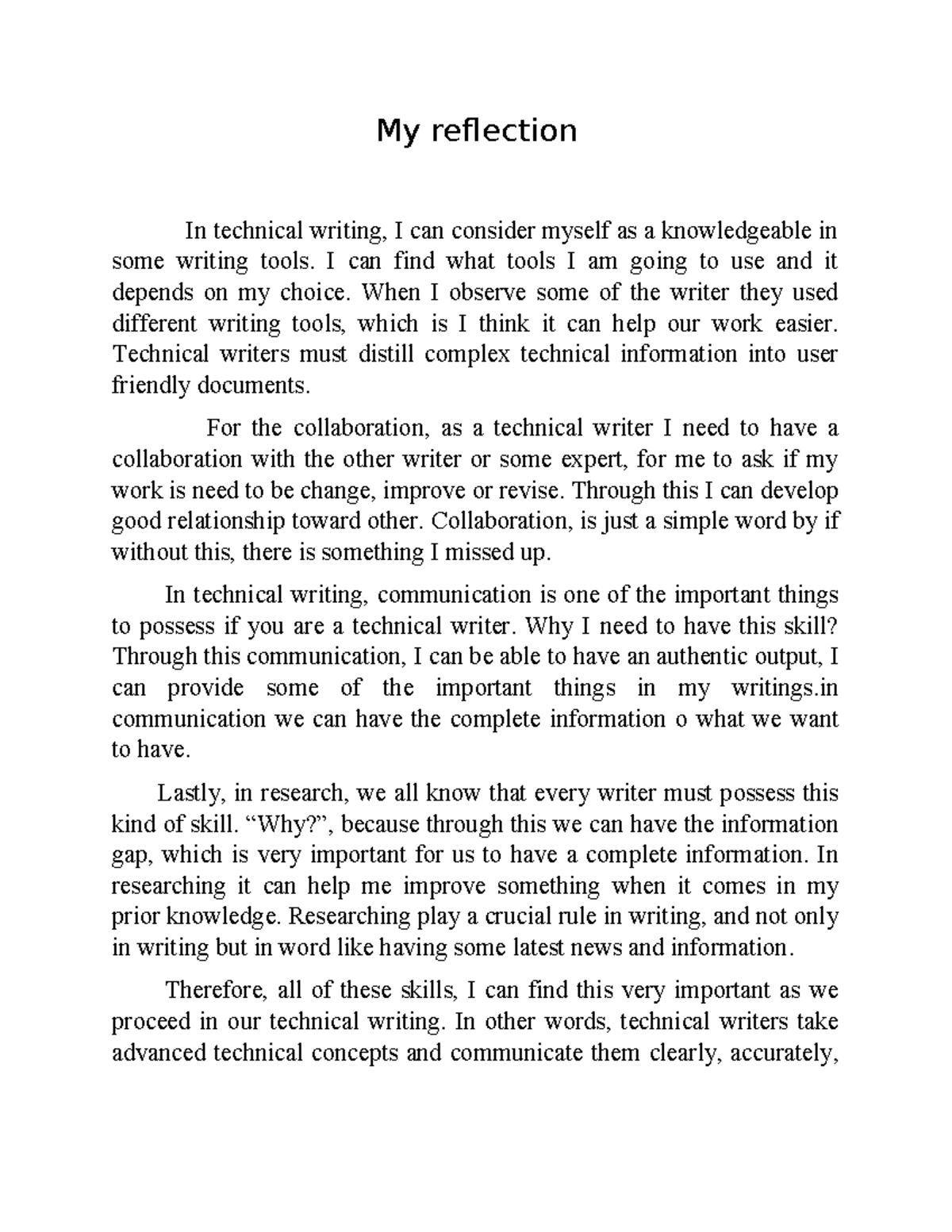 Reflection paper - I just noted it for my reference. - My reflection In ...