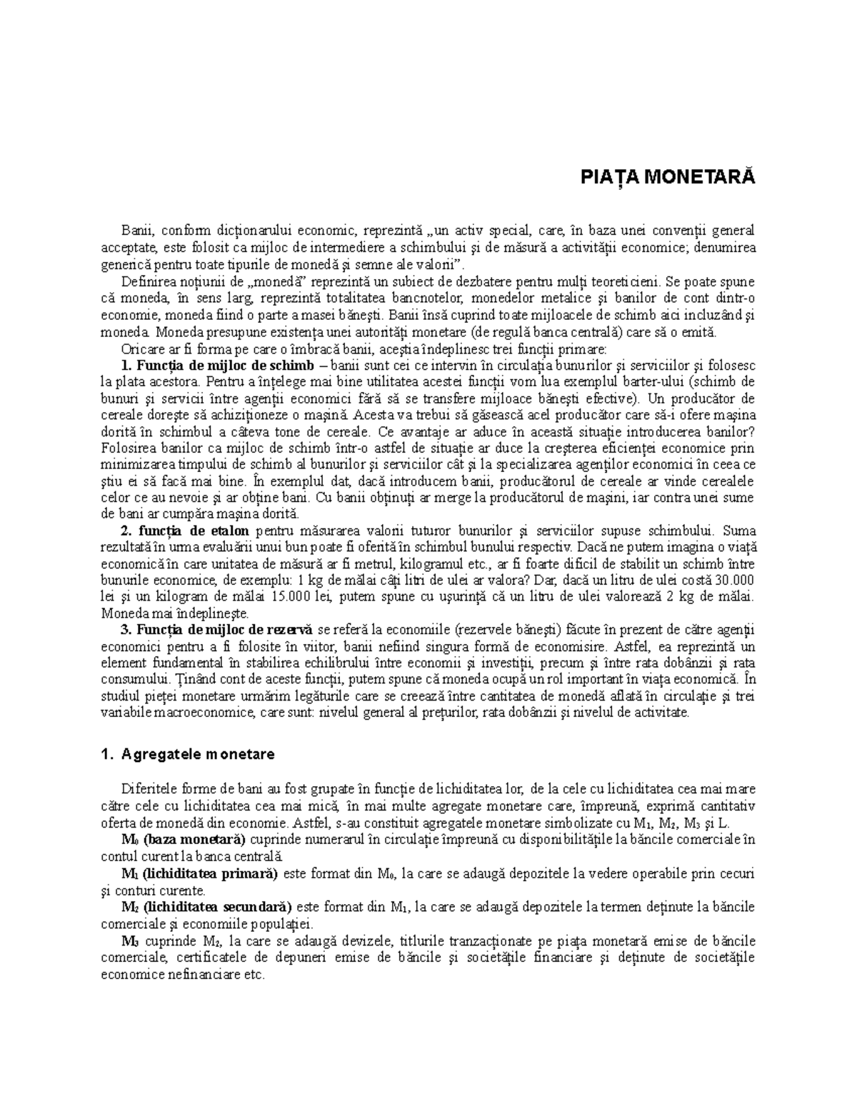 3.Piata monetara -suport de curs - PIAŢA MONETARĂ Banii, conform ...