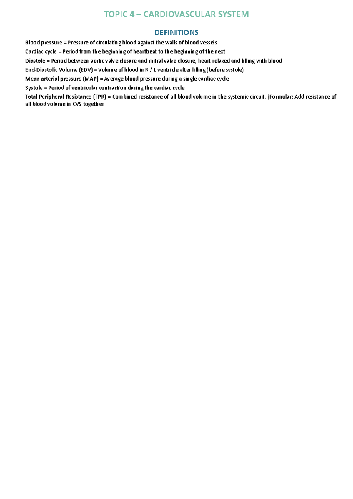 BMS206 Topics 4 Notes - Summary Biomedical Physiology - TOPIC 4 ...
