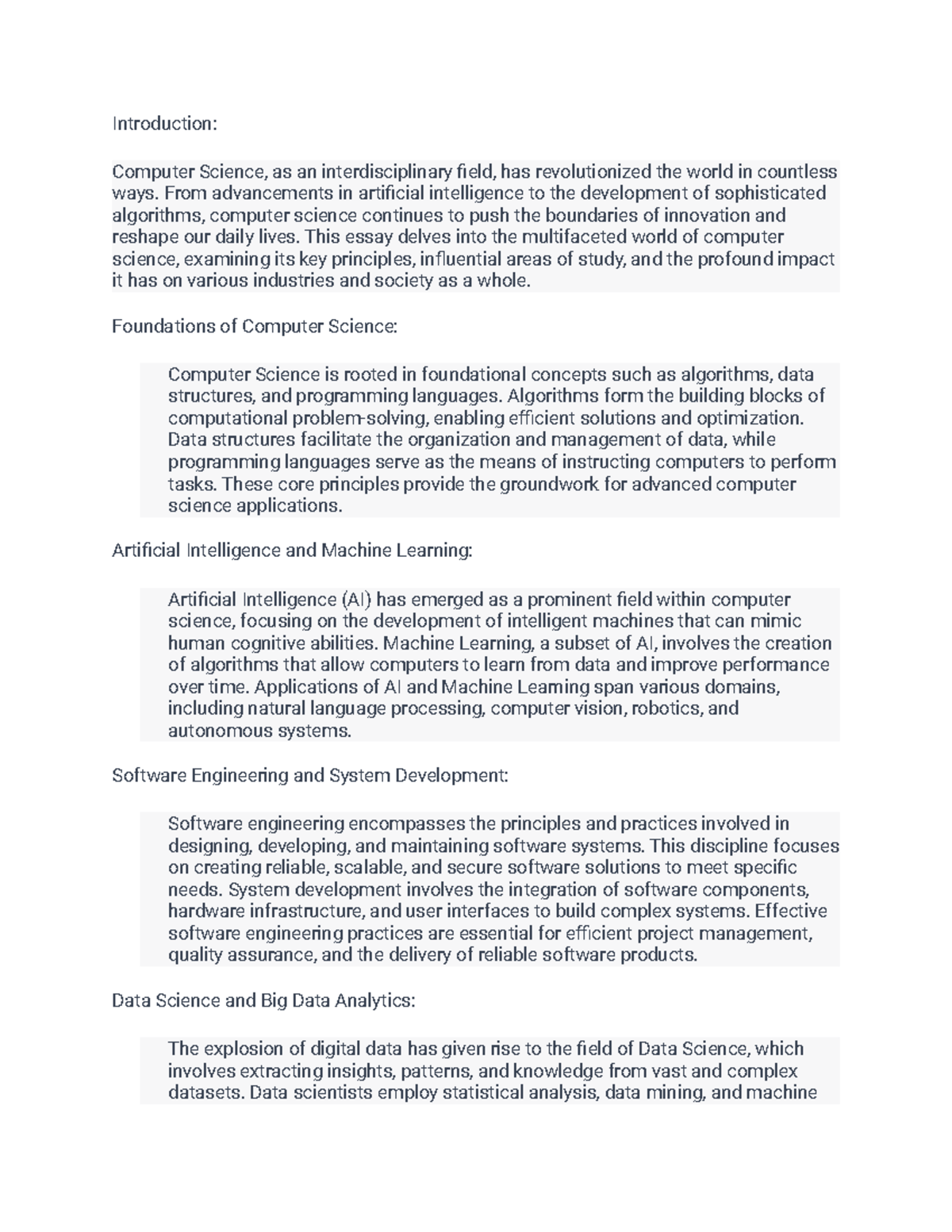 Computer science essay - Introduction: Computer Science, as an ...