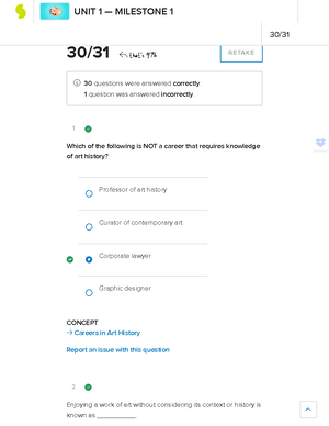 Milestone 3 Art1 Sophia - 1 You passed this Milestone 29 questions were ...