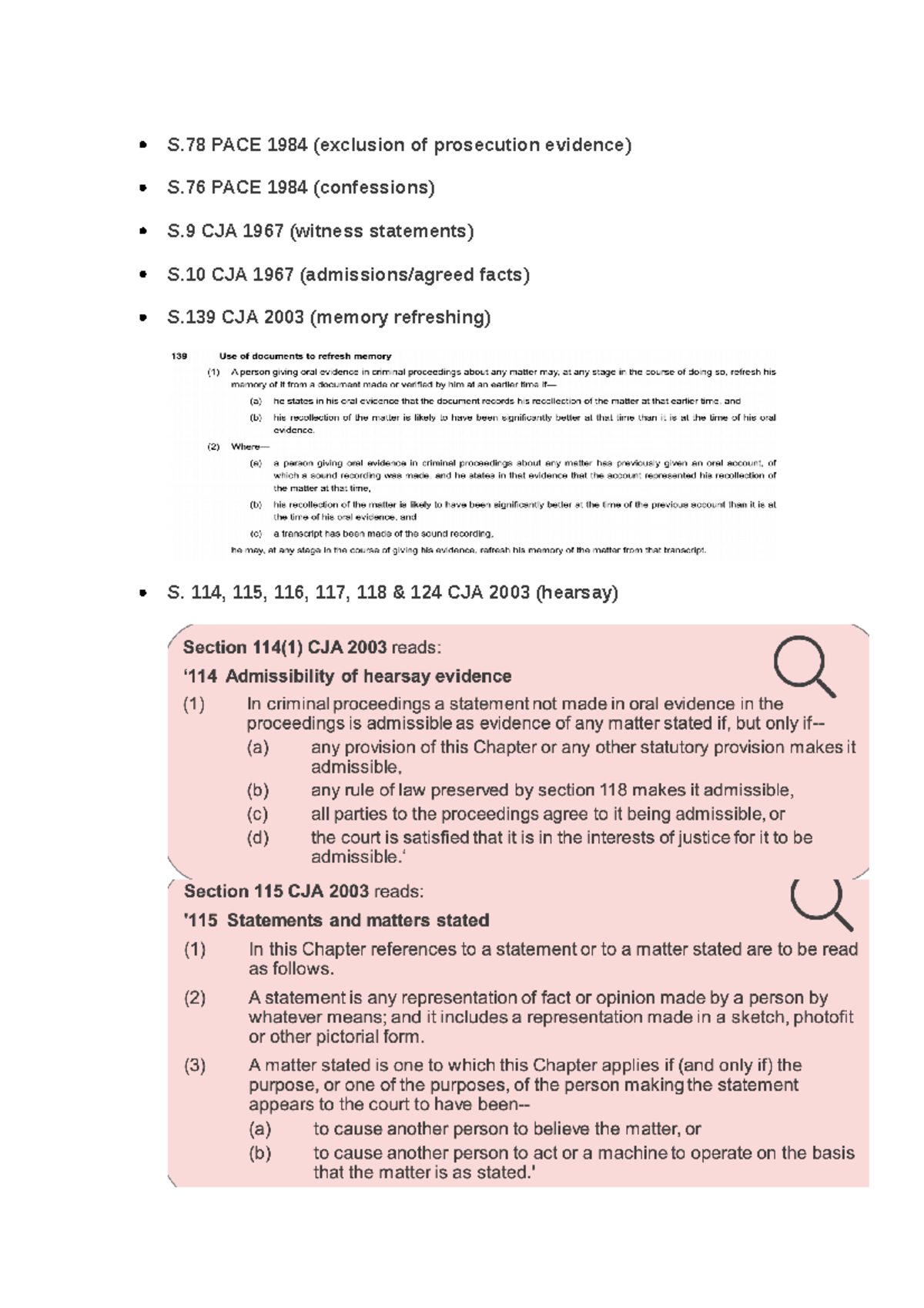 Flash cards - S PACE 1984 (exclusion of prosecution evidence) S PACE ...