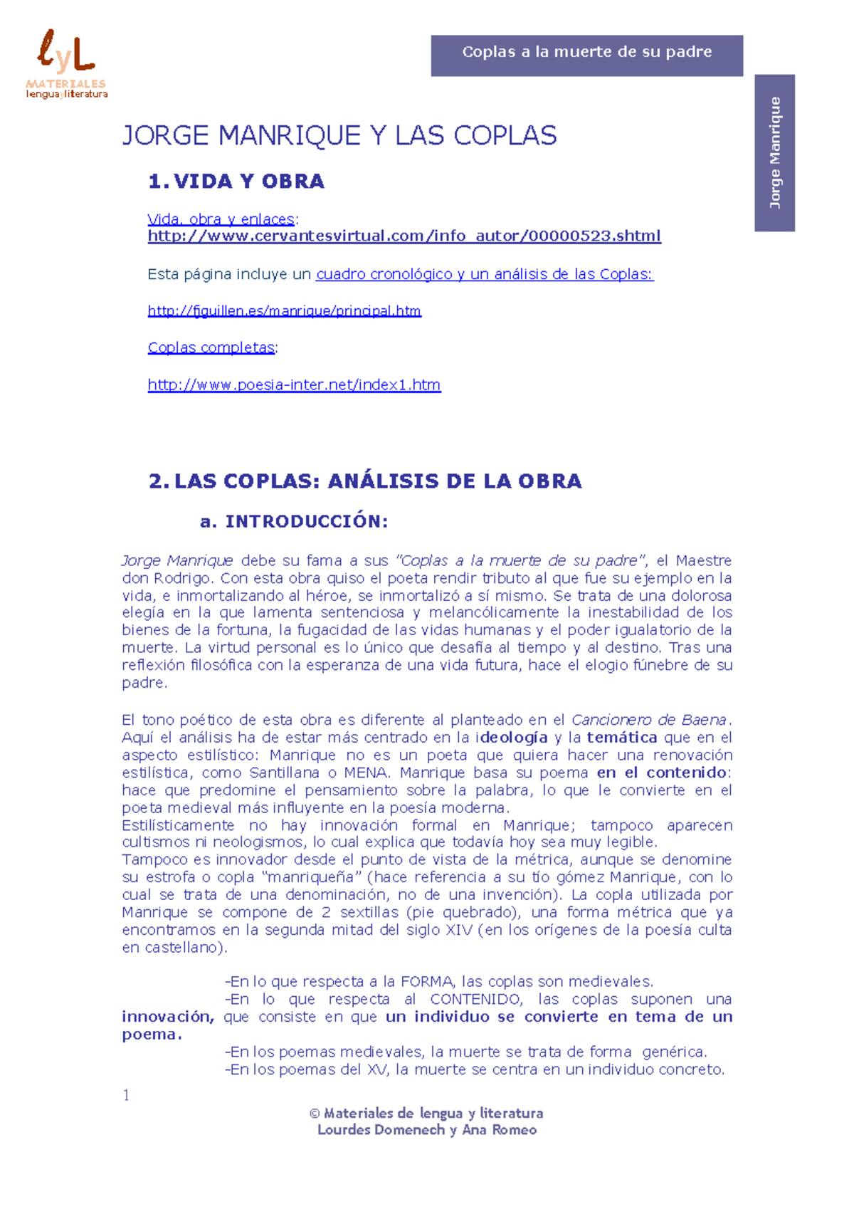 Apuntes sobre las Coplas (Materiales de Lengua) - 1 © Materiales de ...